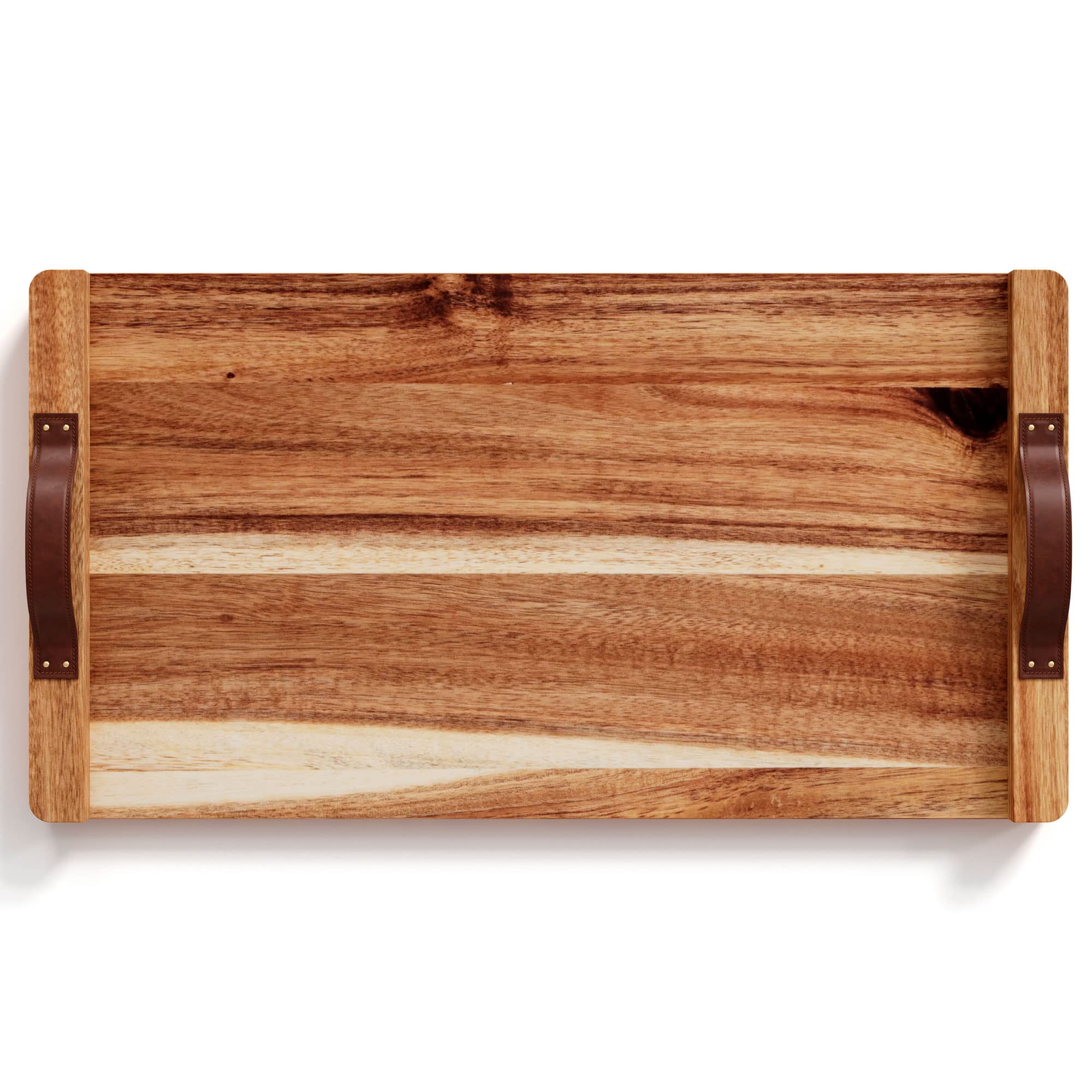 Amazon.com: American Atelier Acacia Wood Rectangular Tray with Leather ...