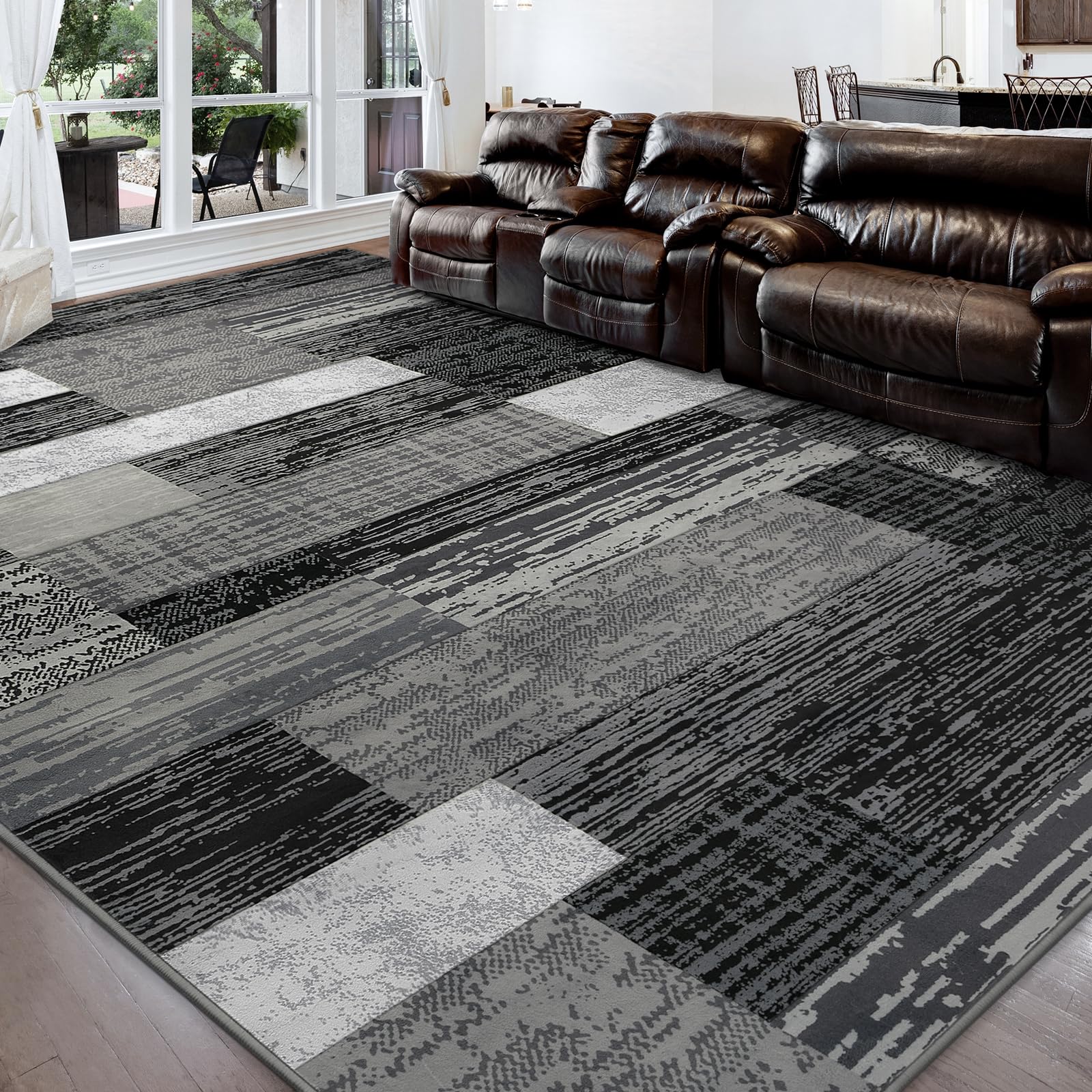 Amazon.com: FlyDOIT Modern Geometric Patchwork Area Rug, 6x9 Grey Large ...