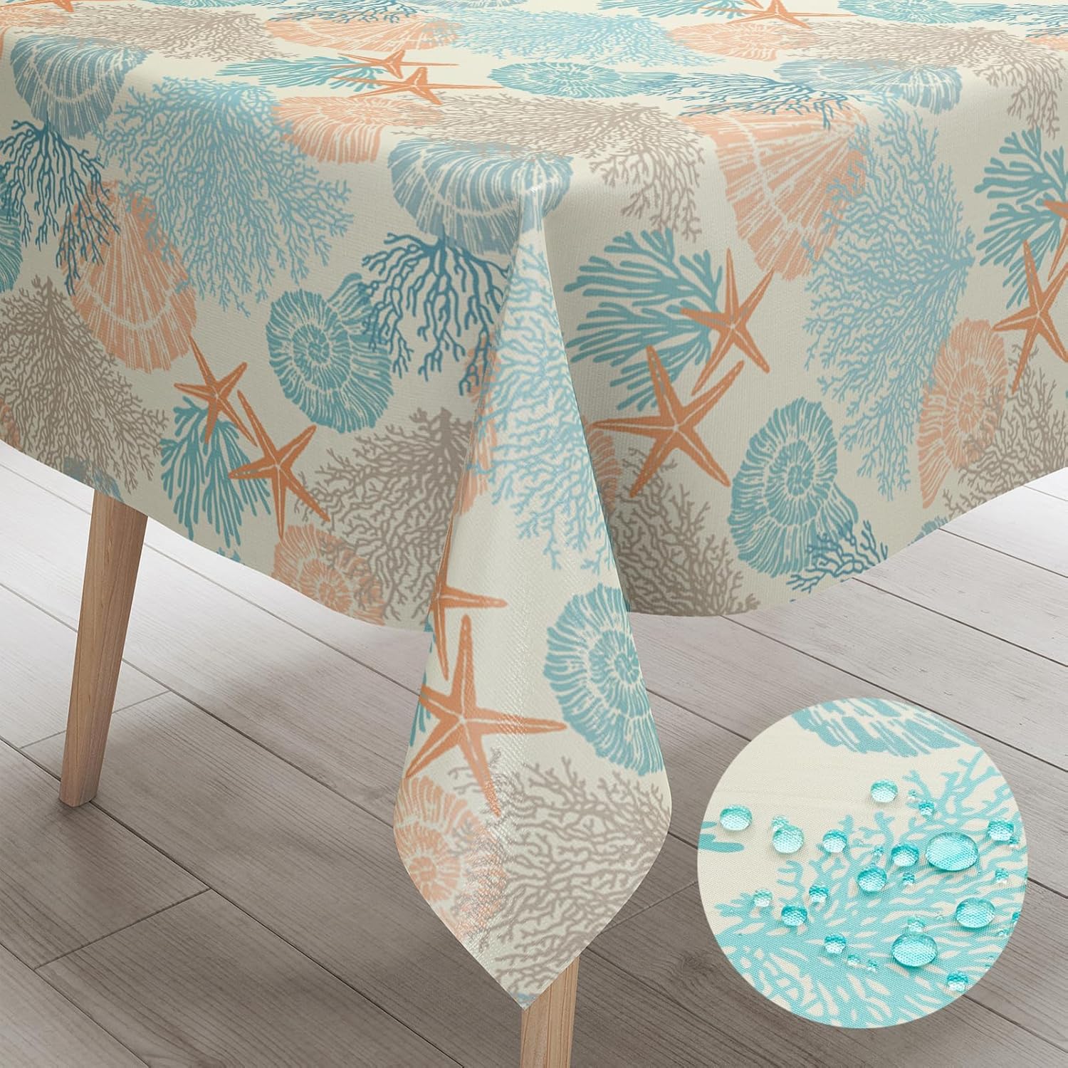 Amazon.com: Nautical Coastal Rectangle Tablecloth Beach Ocean Print ...