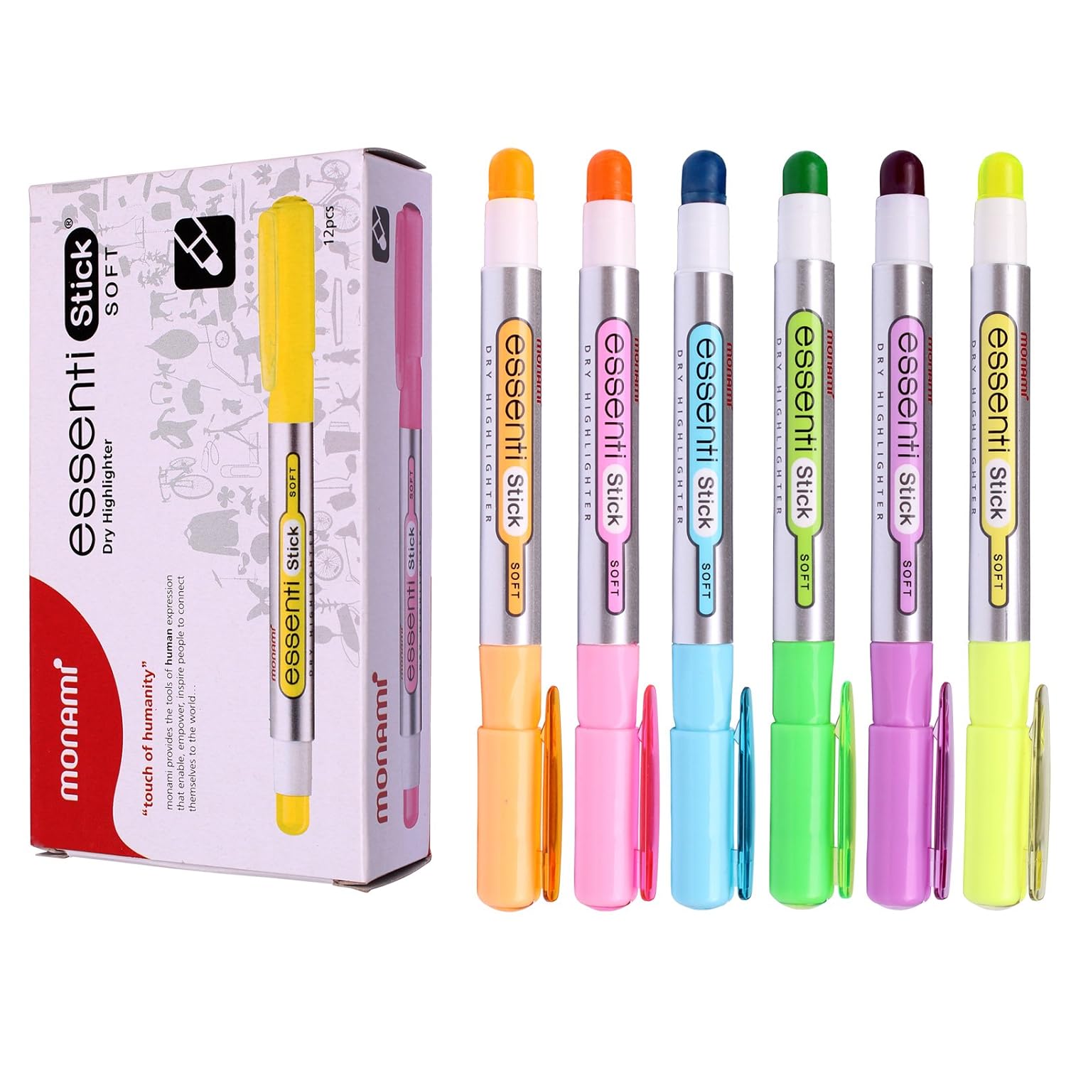 Monami Essenti Stick Soft Pastel Ink Jet Safe Color Dry Highlighter Pen ...