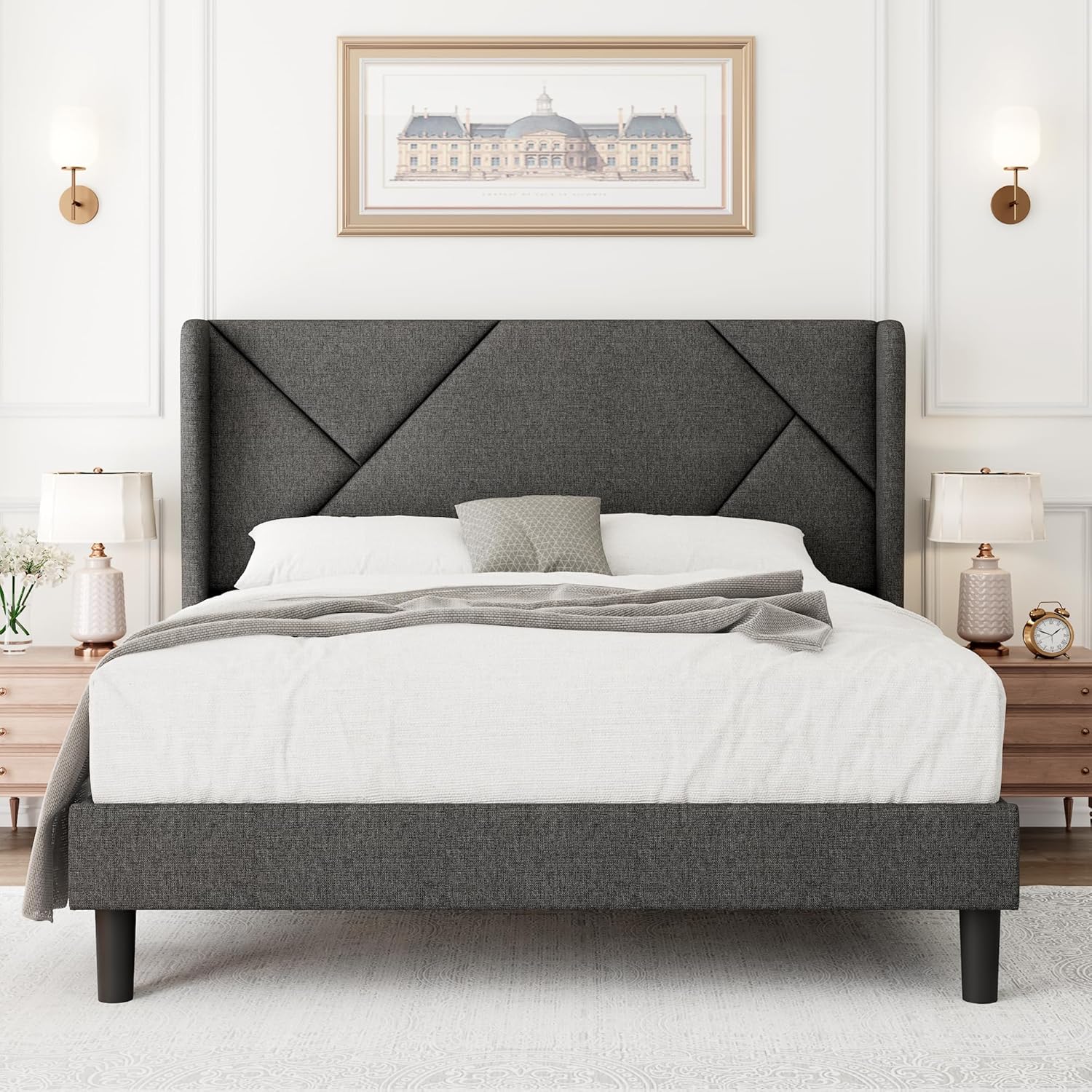 Amazon.com: Feonase Queen Mordern Bed Frame with Wingback, Minimalist ...