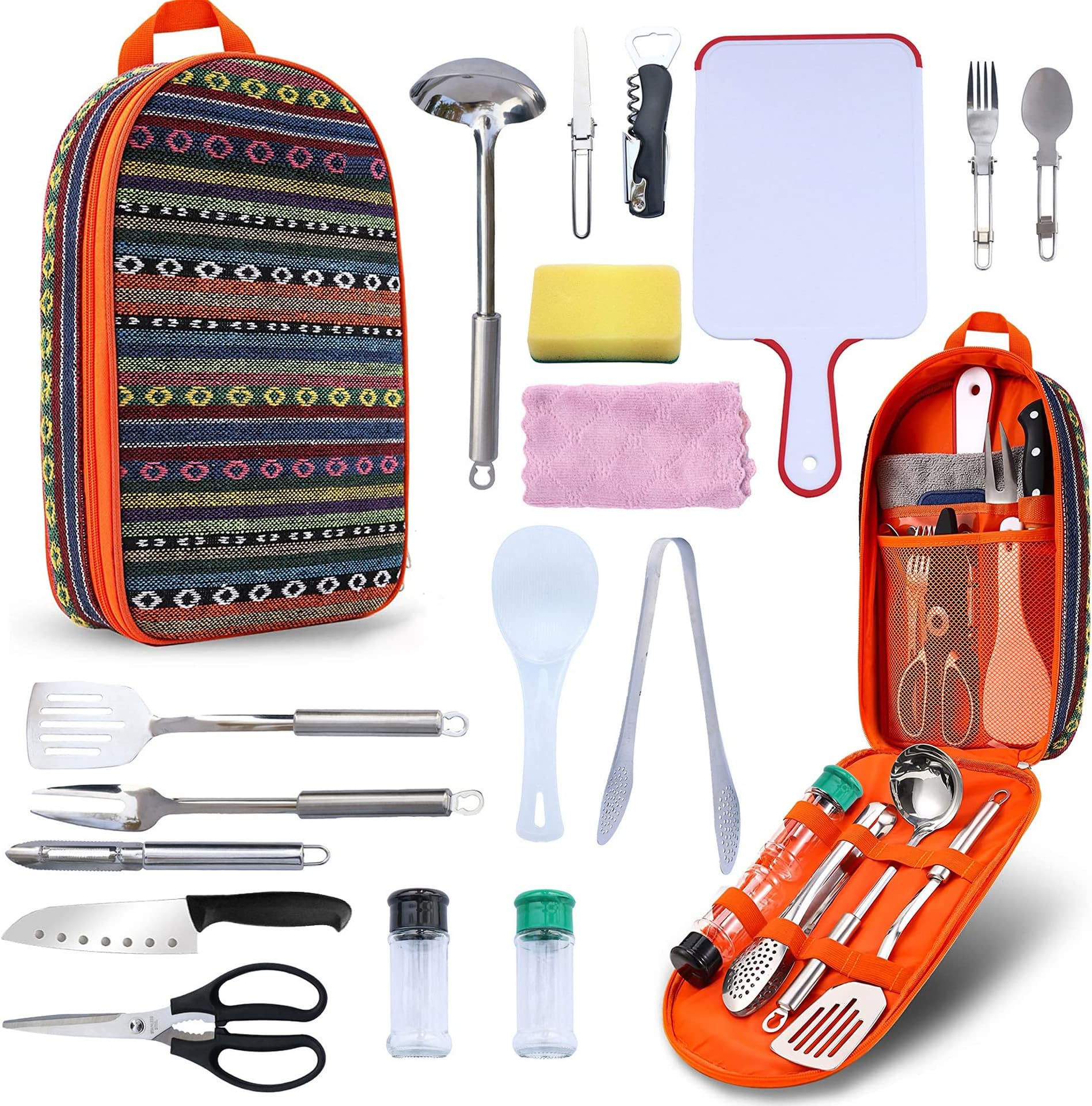 Camping Cookware Mess Kit, 11Pcs Portable Outdoor Pots Pans Camping ...