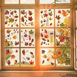 Amazon.com: Fall Window Clings Decorations Autumn Maple Leaves Window ...