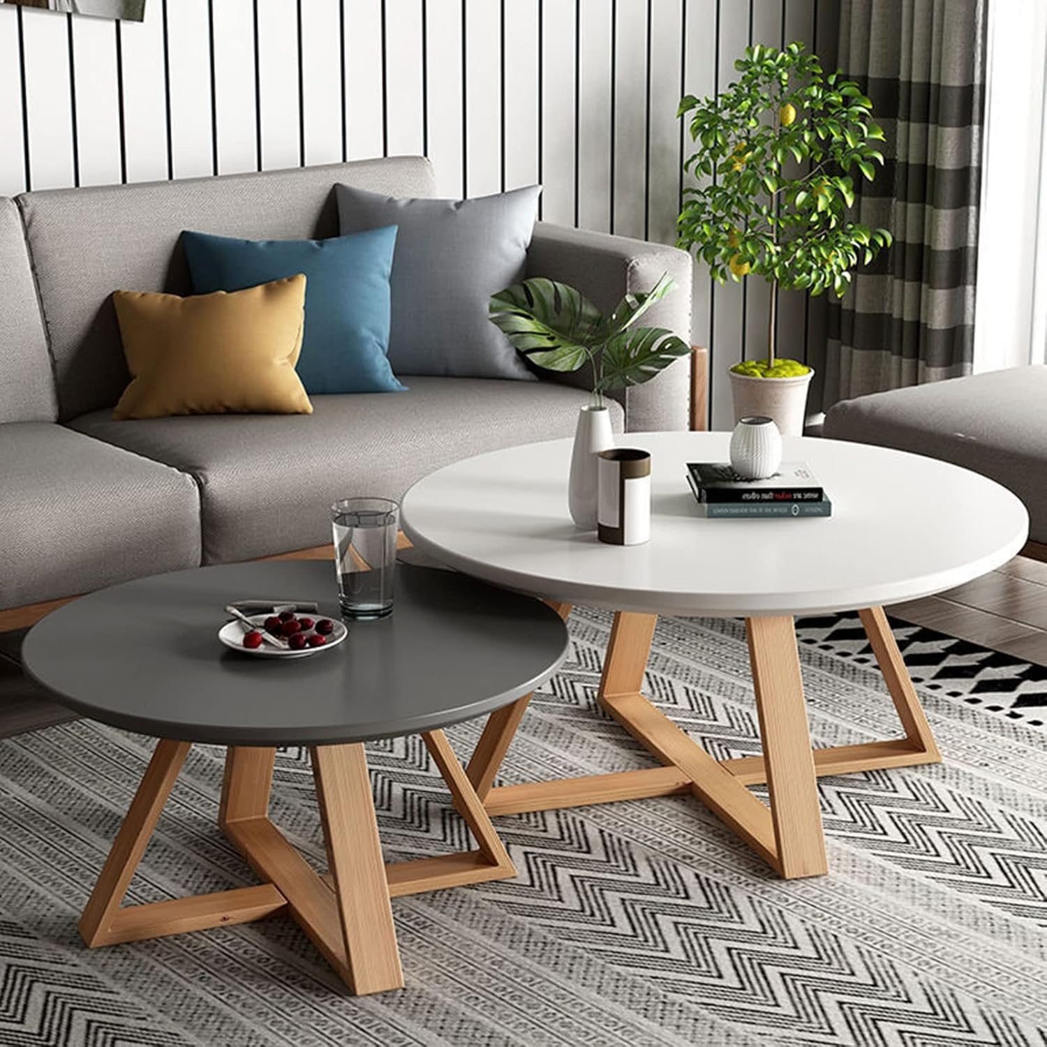 Amazon.com: Nesting Coffee Tables - Round Small Tables Set of 2 End ...