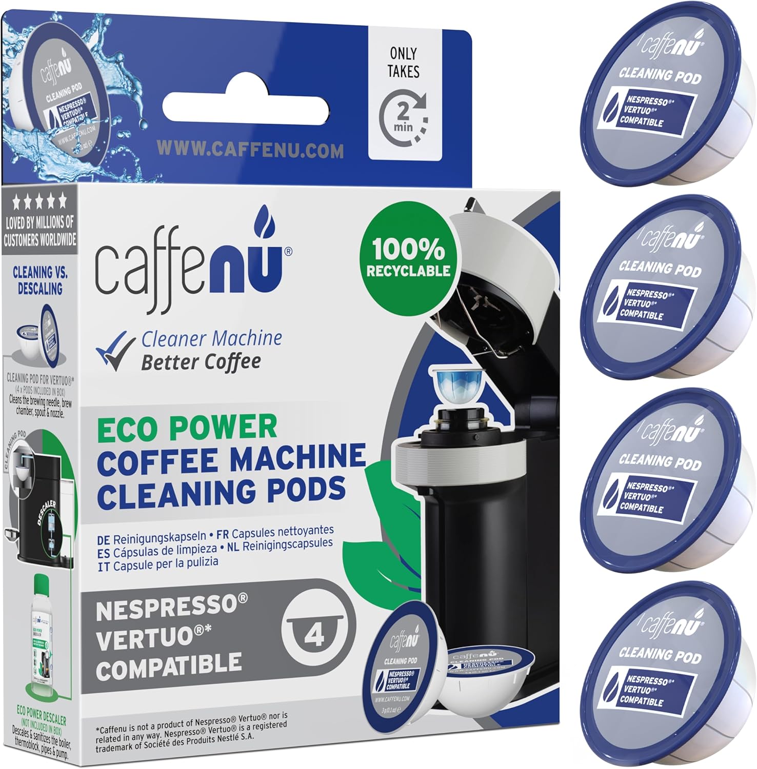 Caffenu | 4 Vertuo Cleaning Capsules | Cleans & Maintains all Vertuo ...