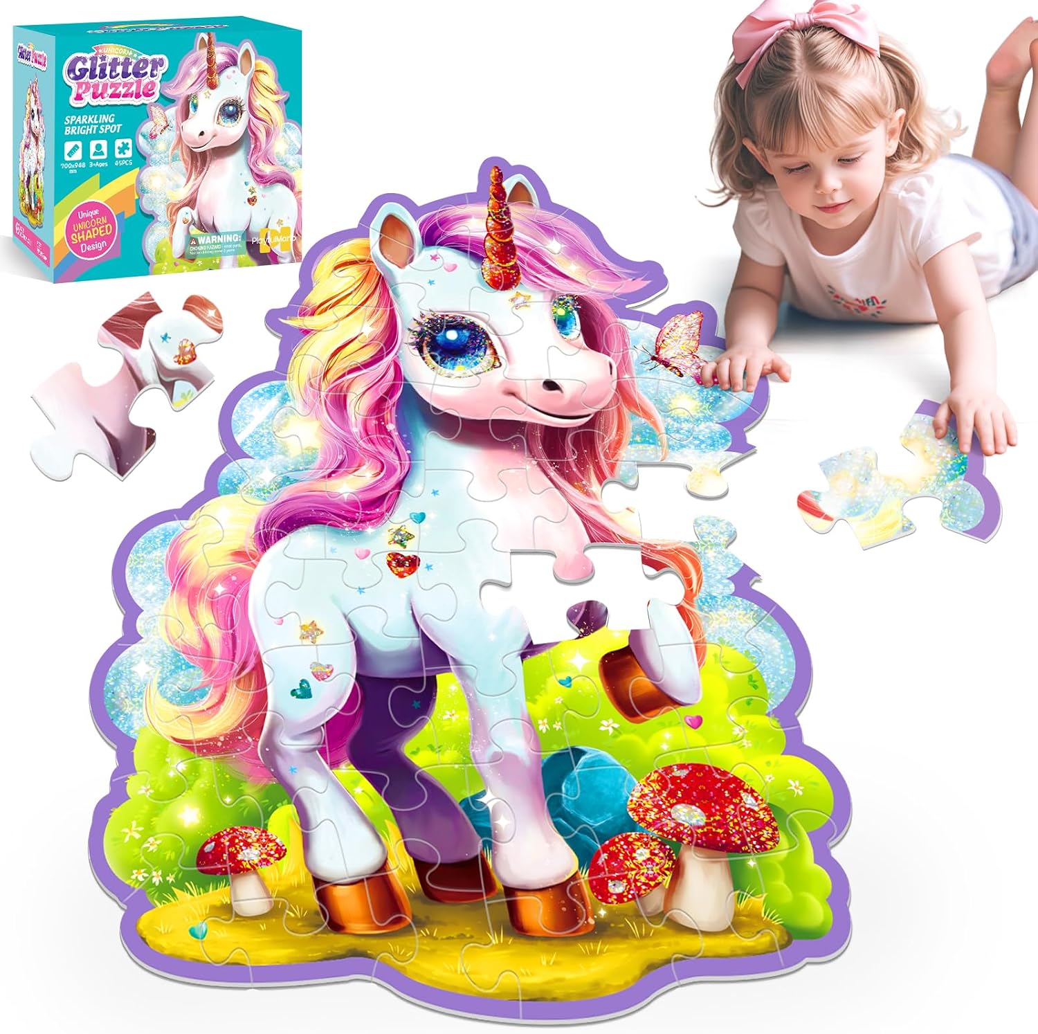Amazon.com: AuntyFey 45 Pcs Unicorn Floor Puzzles for Kids Ages 3-5 ...