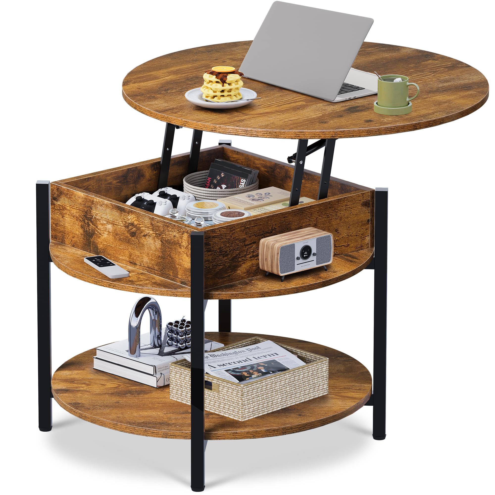 Snapklik.com : WLIVE Round Lift Top Coffee Table