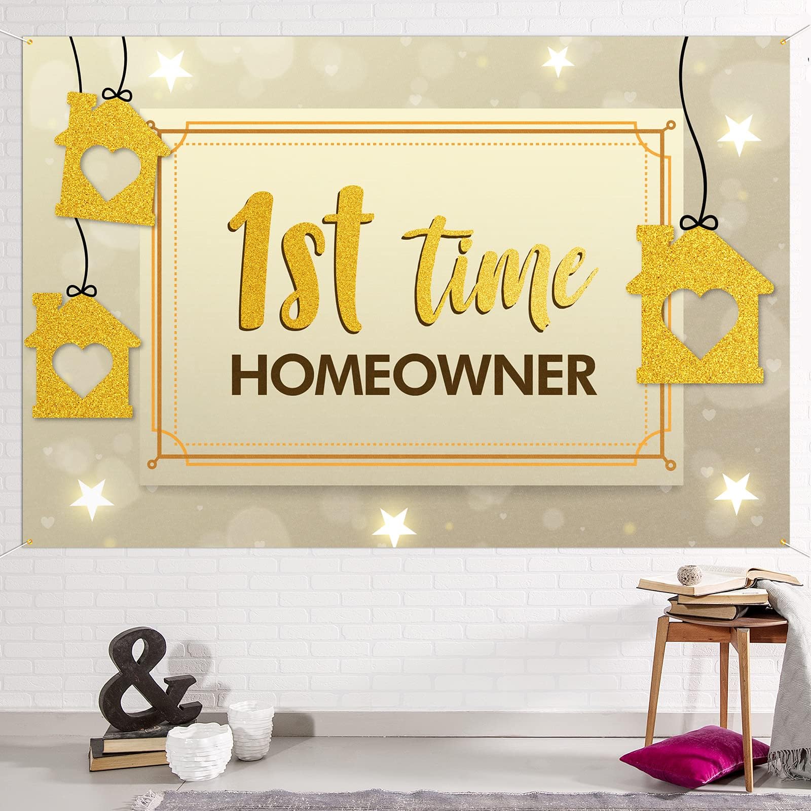 Amazon.com : Mestiker Welcome Home Backdrop Black Gold Housewarming ...