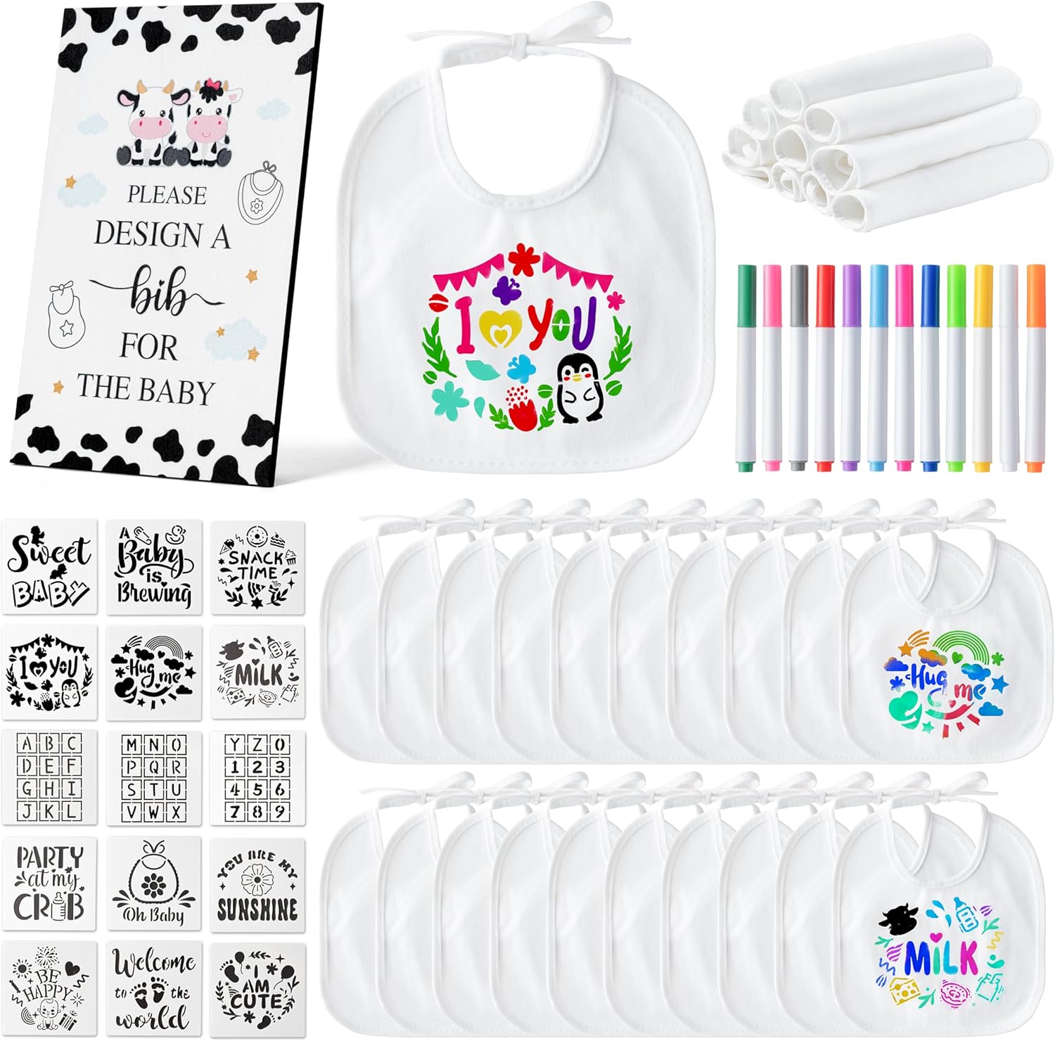 Amazon.com: 2ooya DIY Baby Bibs Decorating Kit Baby Shower Game White ...