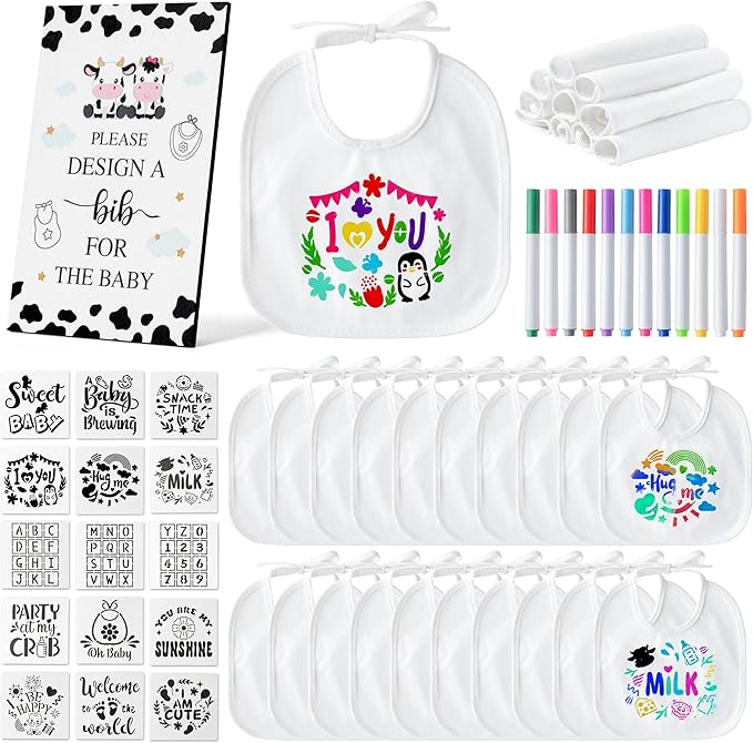 Amazon.com: 2ooya DIY Baby Bibs Decorating Kit Baby Shower Game White ...