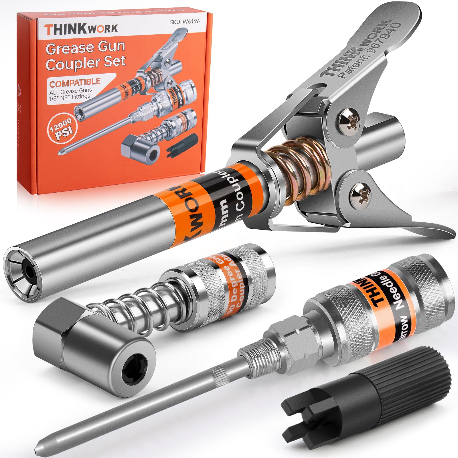 Amazon.com: THINKWORK Grease Gun Coupler Set, Double Handle Extra Reach ...
