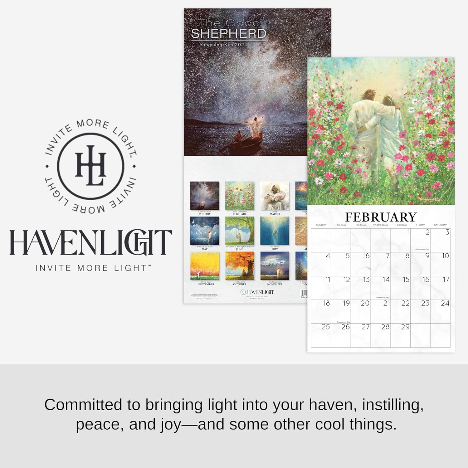 HavenLight Calendario artístico para pared 2024 “El buen pastor” por Yongsung Kim, 12 x 12 ...