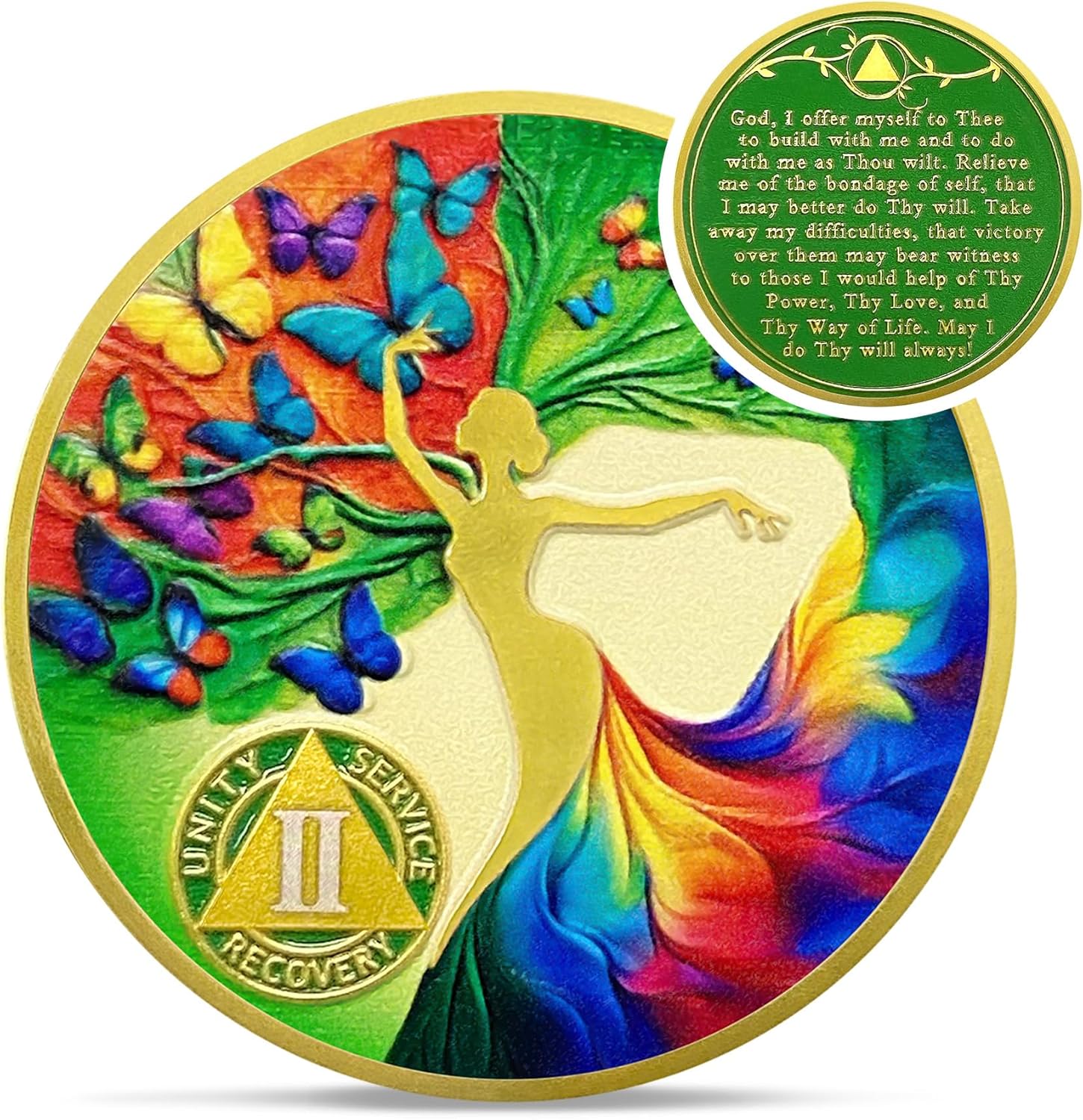 Amazon.com : Artsy Two Year Sobriety Coin - Colorful Butterfly Tree of ...