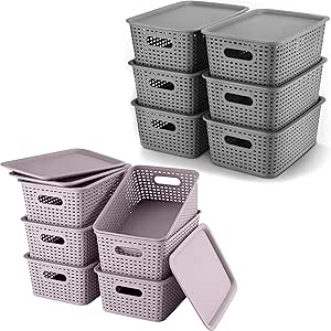 Amazon.com - AREYZIN 12 Pack Plastic Storage Baskets Bins With Lid ...
