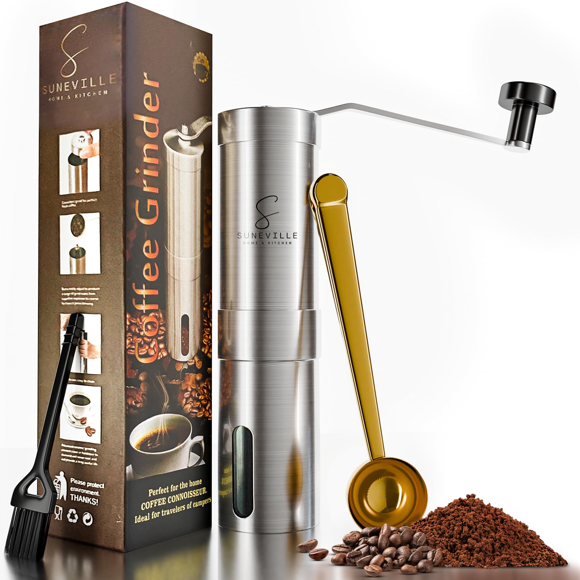 Amazon.com: Suneville Manual Stainless Steel Coffee Grinder & Coffee ...