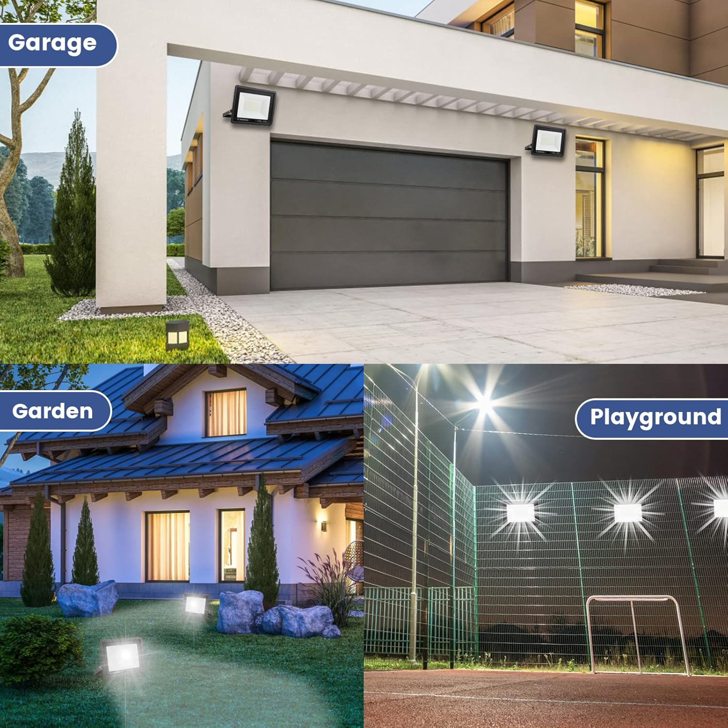 2 Pack 60W Hardwired LED Flood Light Outdoor, 6000lm Super Bright Floodlight, IP66 Waterproof ...