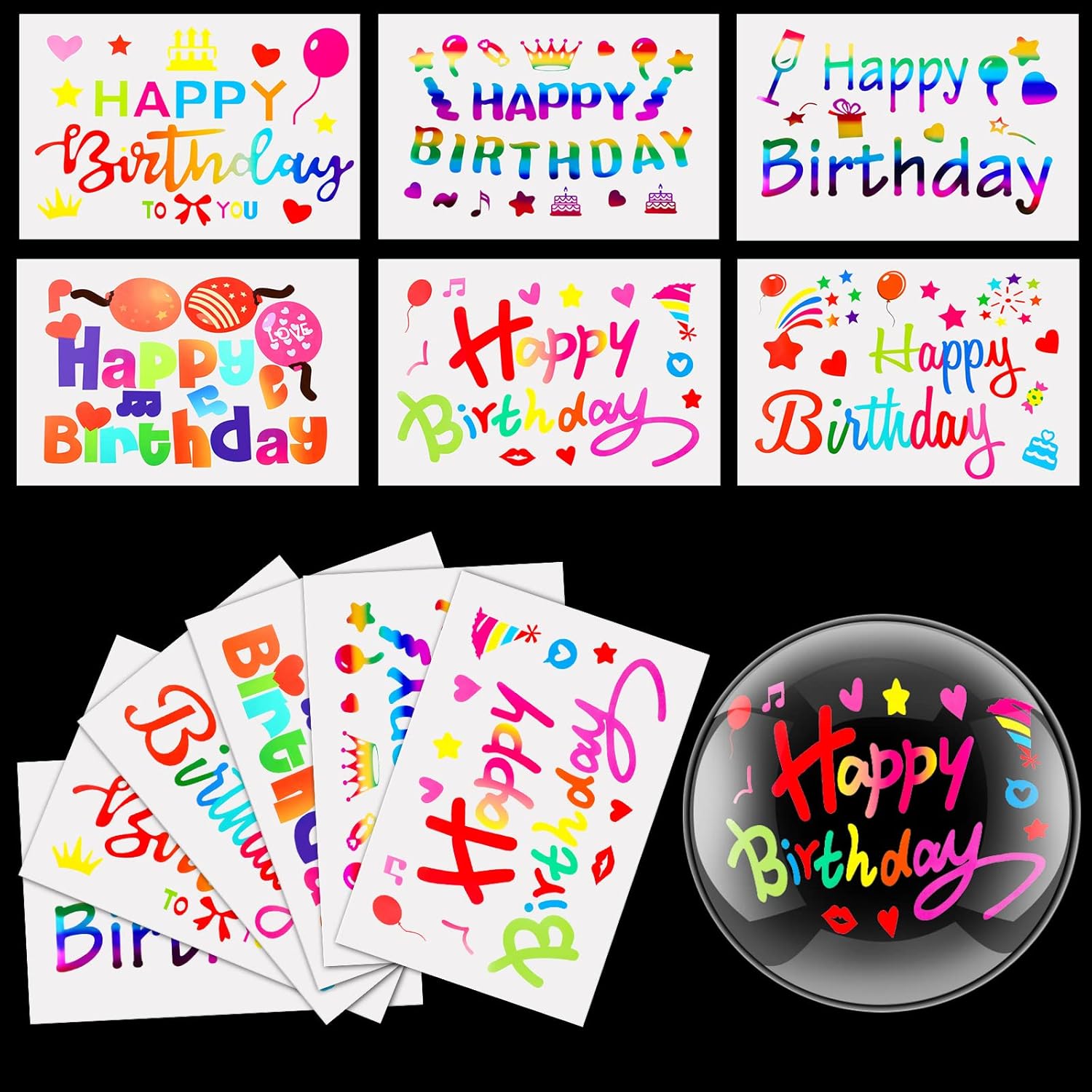 Amazon.com: 12 Pieces Happy Birthday Balloon Sticker Bobo Party Balloon ...