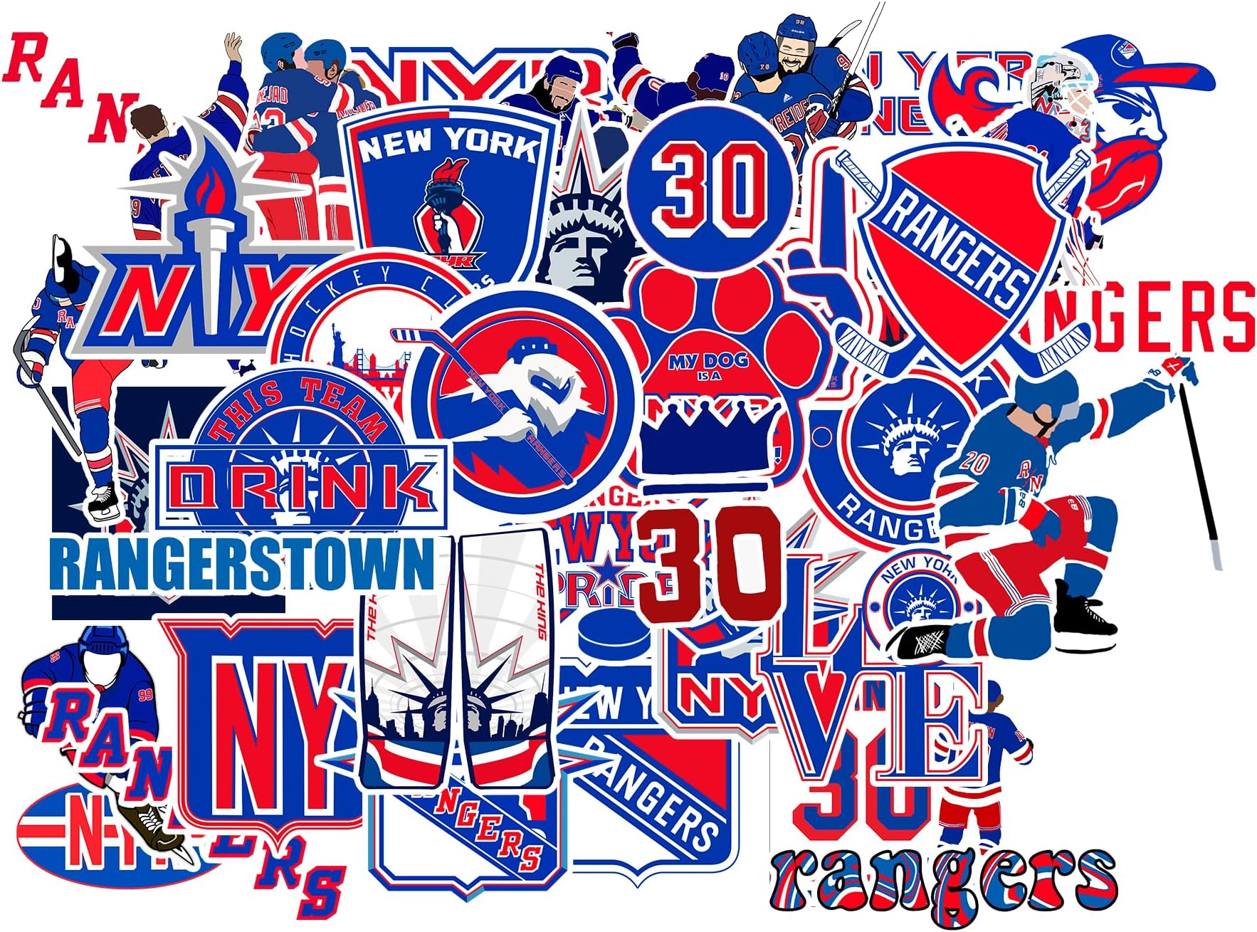 Amazon.com: 40 PCS New York American Rangers Hockey Stickers for Water ...