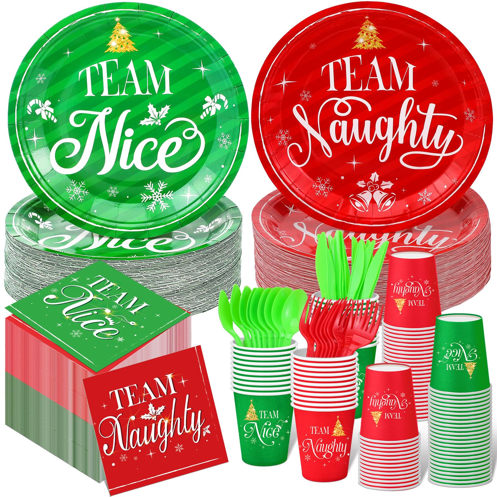 Amazon.com: Suttmin 350 Pieces Christmas Disposable Dinnerware Set ...
