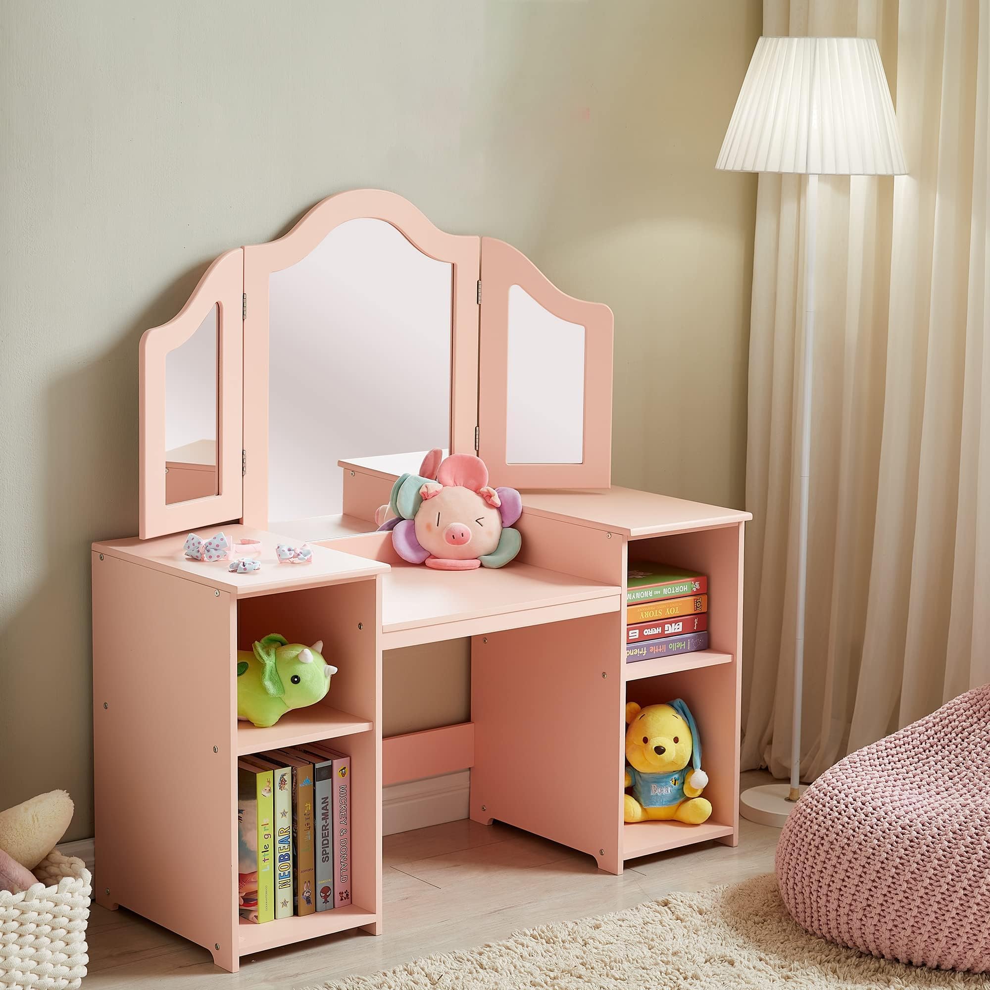 Amazon.com: Kovhzcu Kids Vanity, 2 in 1 Princess Makeup Vanity Storage ...