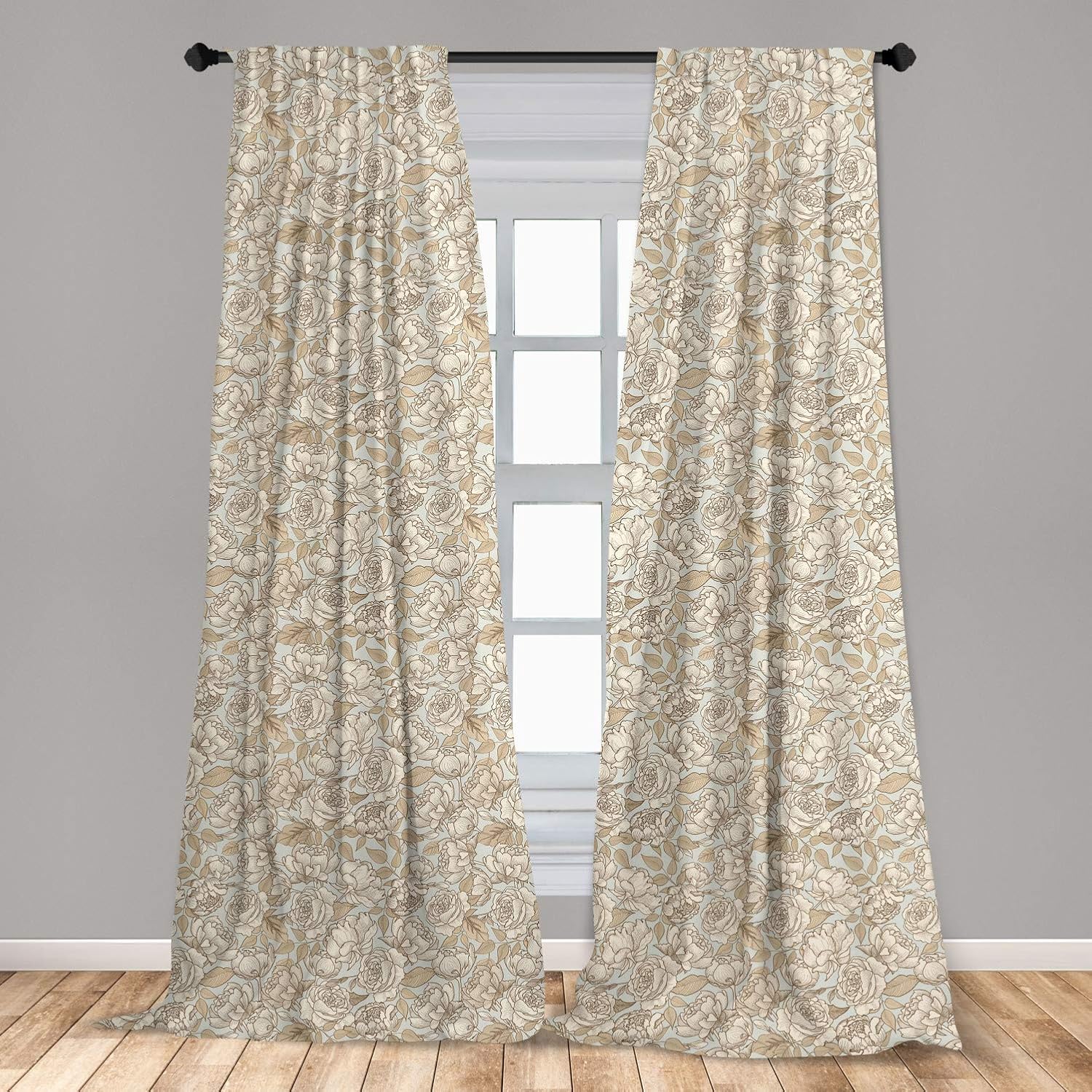 Amazon.com: Ambesonne Beige Window Curtains, Floral Ornamental Pattern ...
