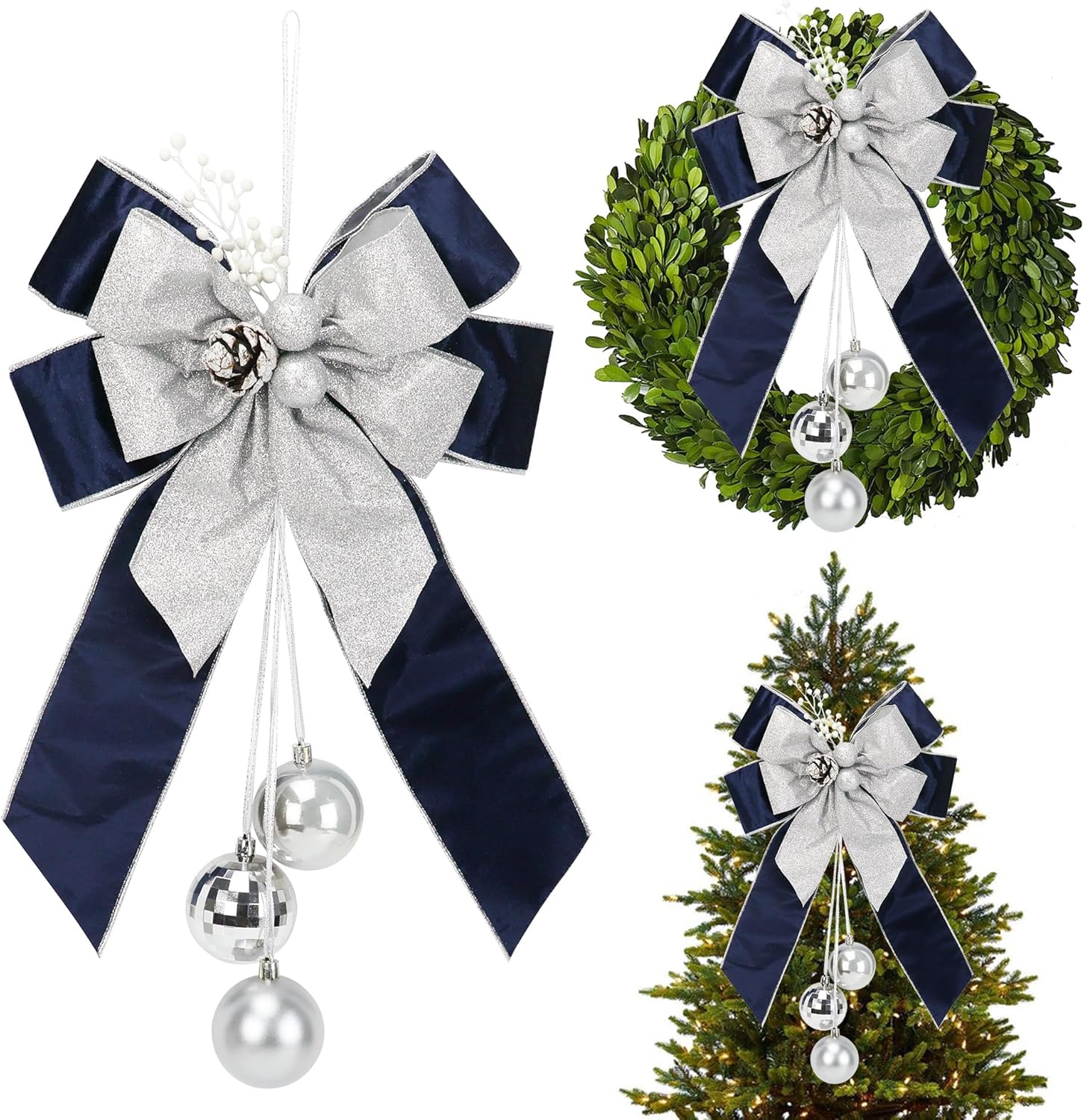 Amazon.com: AIMUDI Navy Blue Christmas Tree Topper Bows, 11 x 16 Inches ...