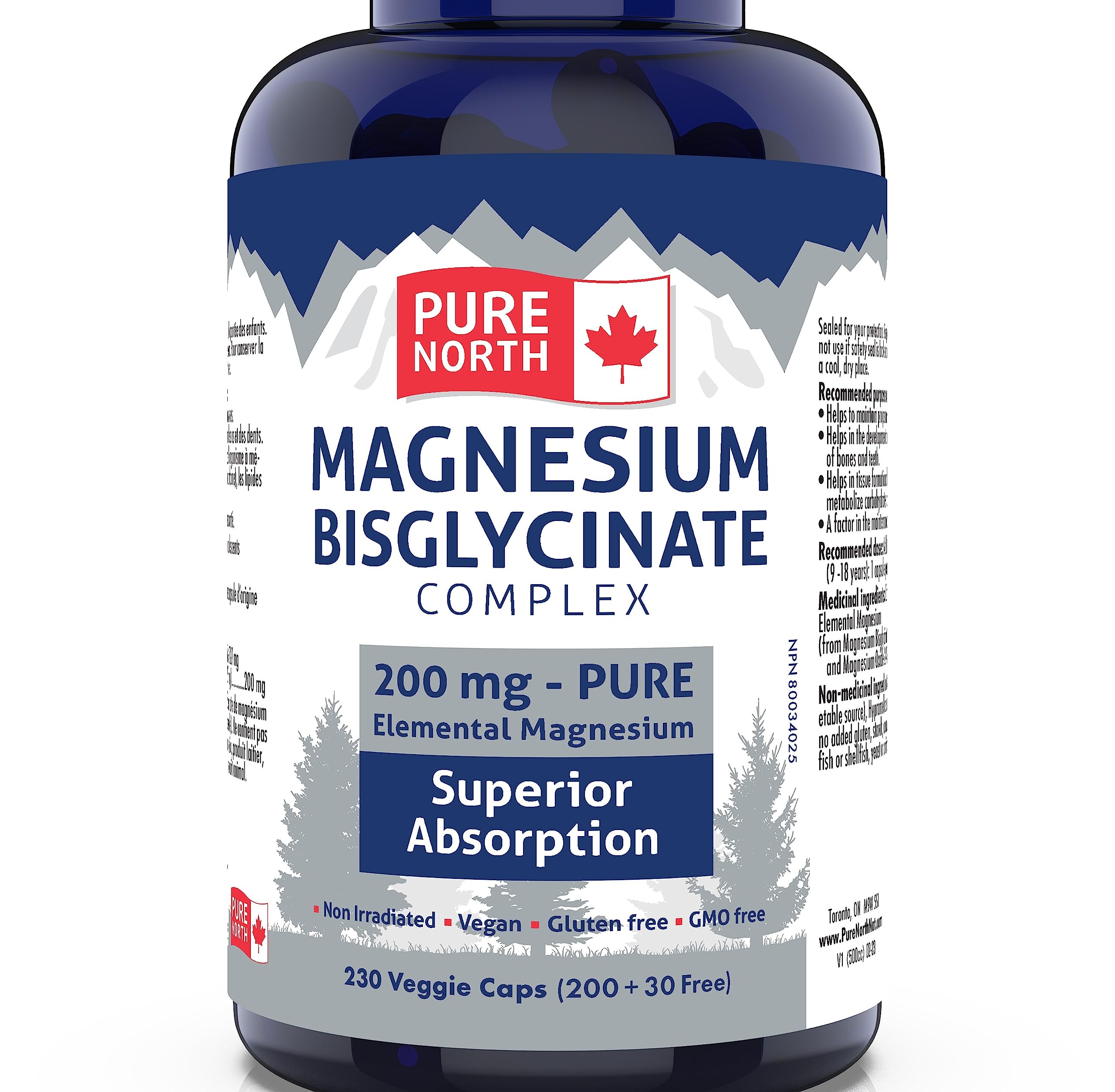 Pure North Naturals - Magnesium Bisglycinate Complex 200mg, 230 Veggie ...