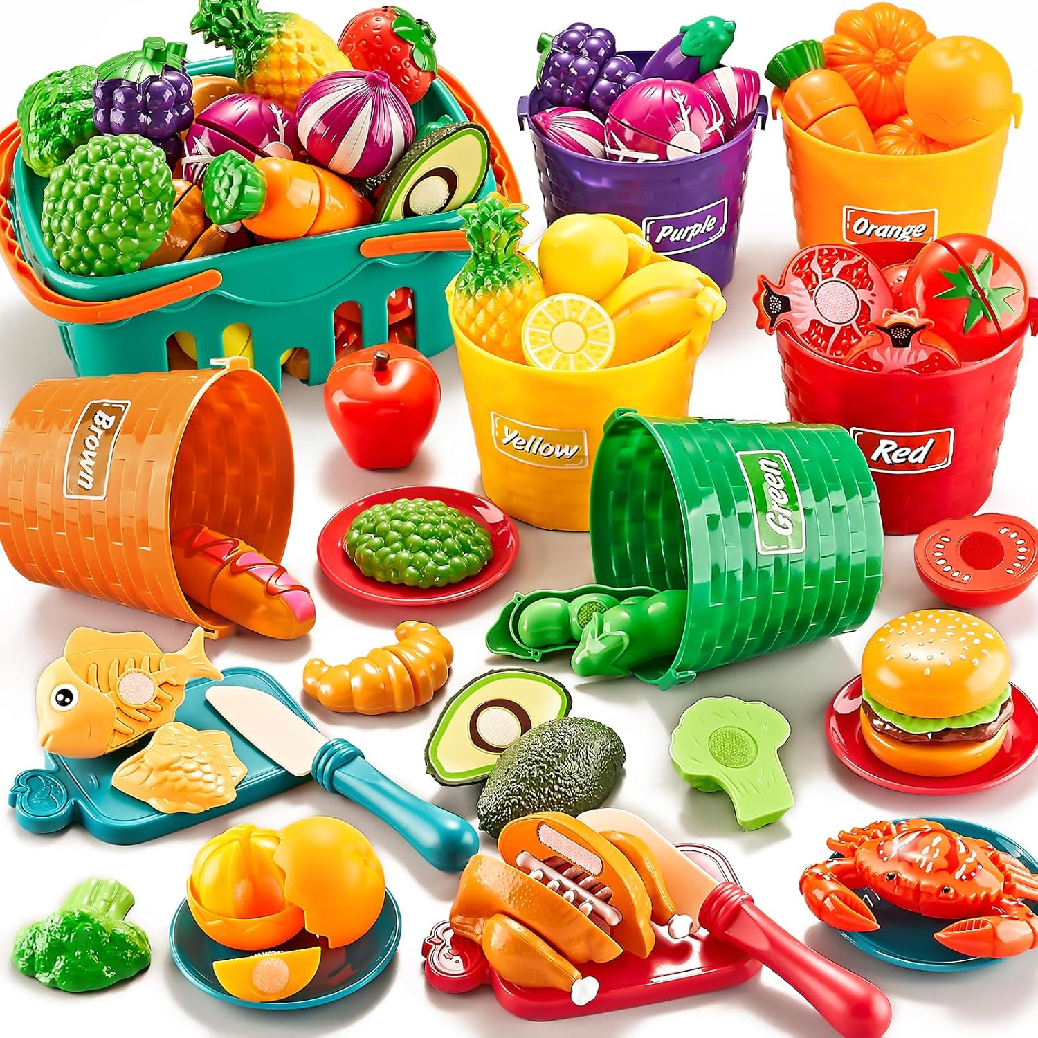 Amazon.com: Shimfun Play Food Sets for Kids Kitchen, 77Pc Color Sorting ...