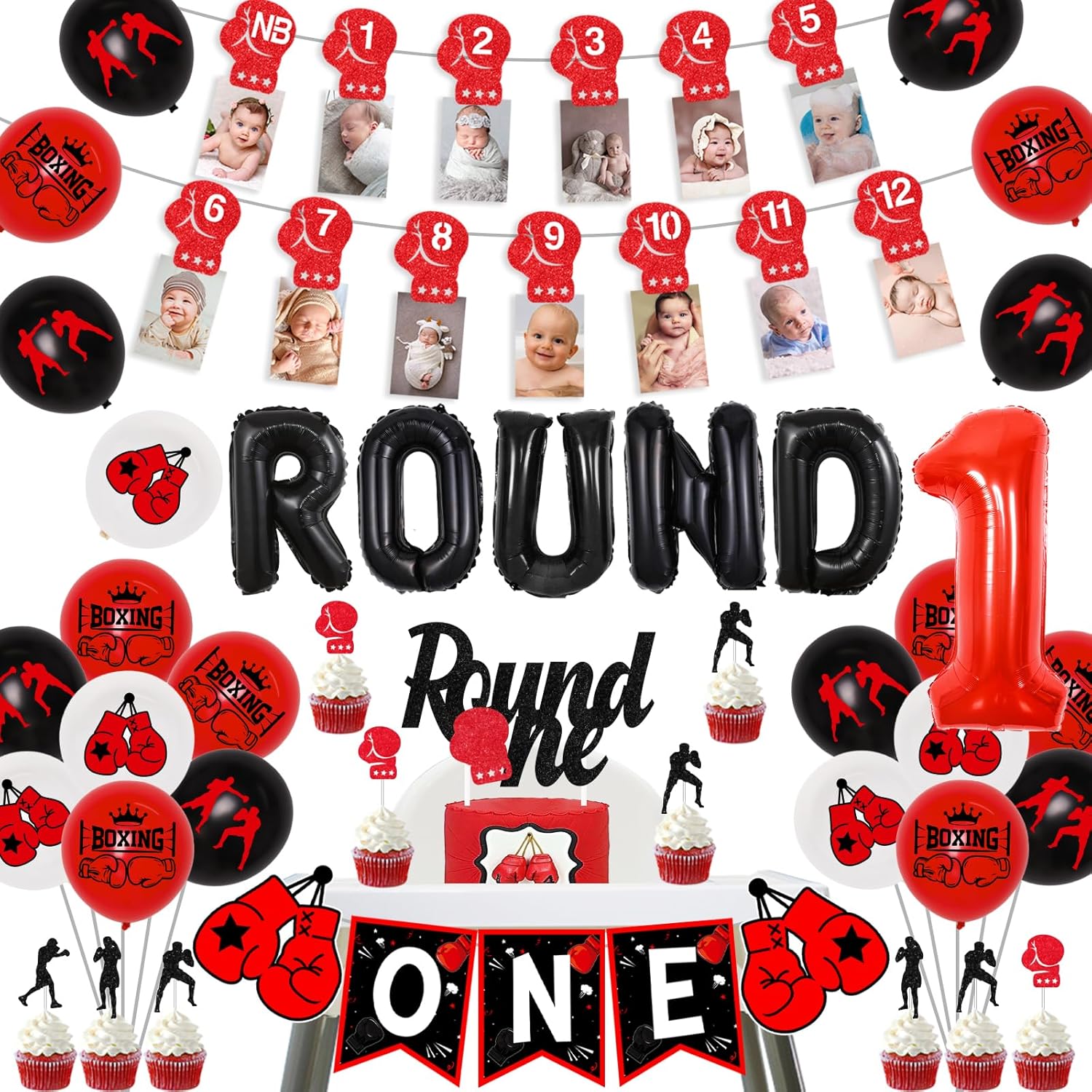 Amazon.com: Boxing Theme 1st Birthday Party Decorations - Glitter 1st ...