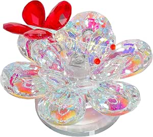 Amazon.com: Ornalrist Crystal Clear Flower with Red Butterfly Figurine ...