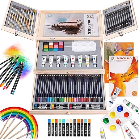 Amazon.com: Paint Set,85 Piece Deluxe Wooden Art Set Crafts Drawing ...