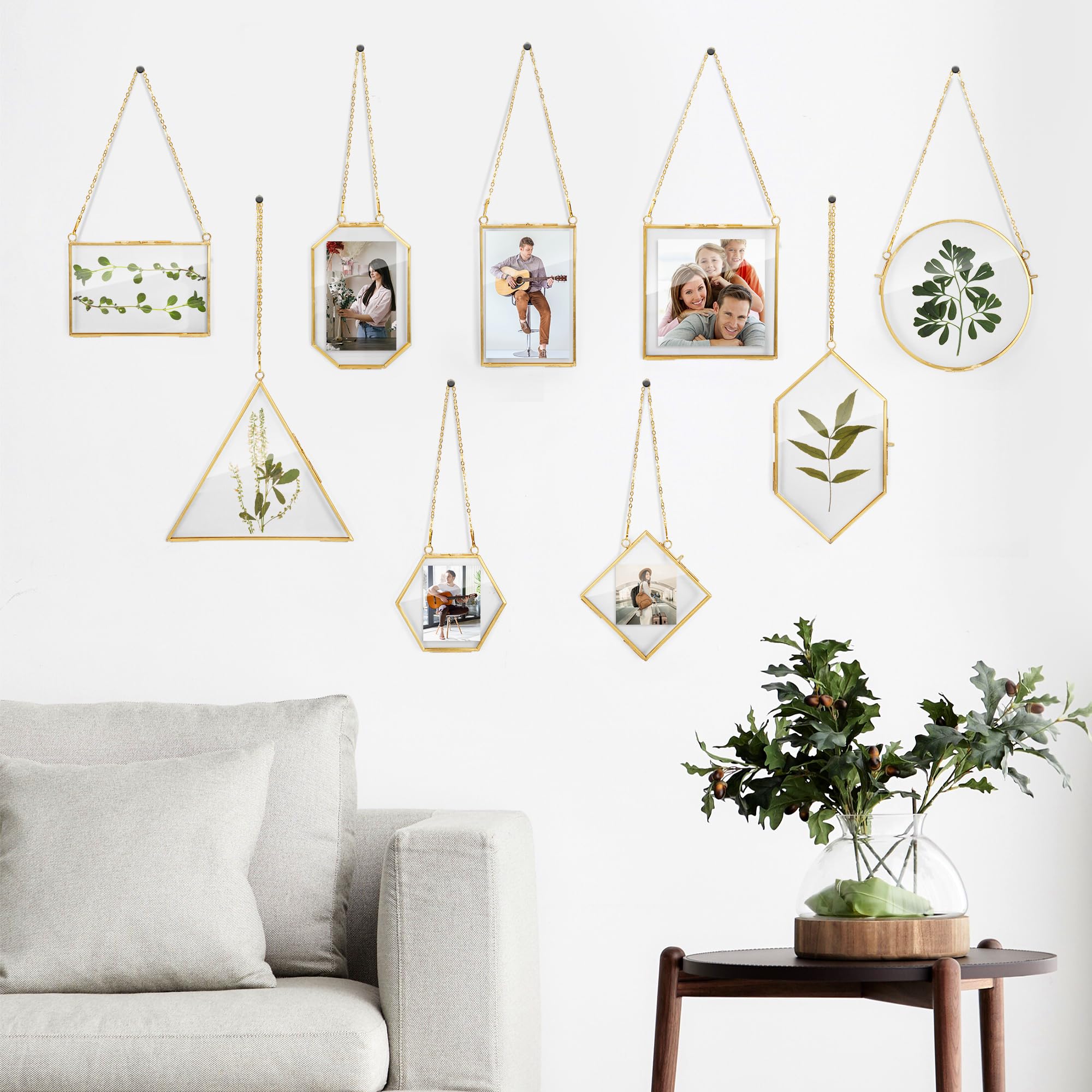 uyoyous 9 Pieces Pressed Flower Glass Picture Frames Brass Wall Hanging ...