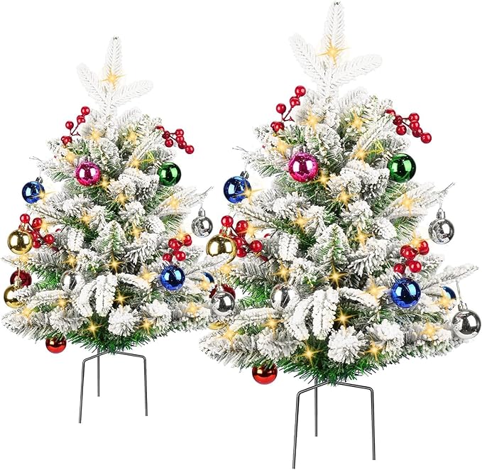 Amazon.com: 24'' Mini Artificial Christmas Tree with LED Lights and ...