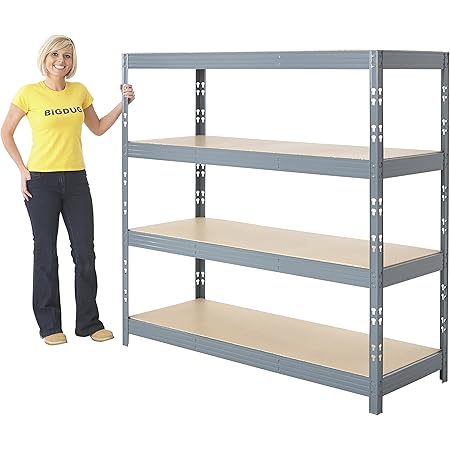 BiGDUG Garage Metal Heavy Duty Shelving 4 Level Racking Grey 160cm x ...