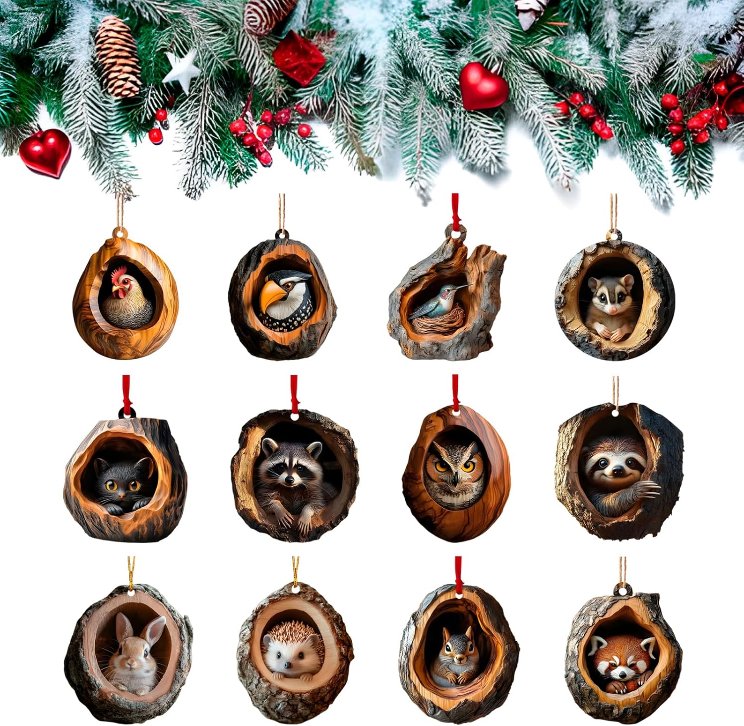 Amazon.com: Christmas Forest Animal Decorations - 12PCS Acrylic 2D Pattern Hanging Ornaments ...