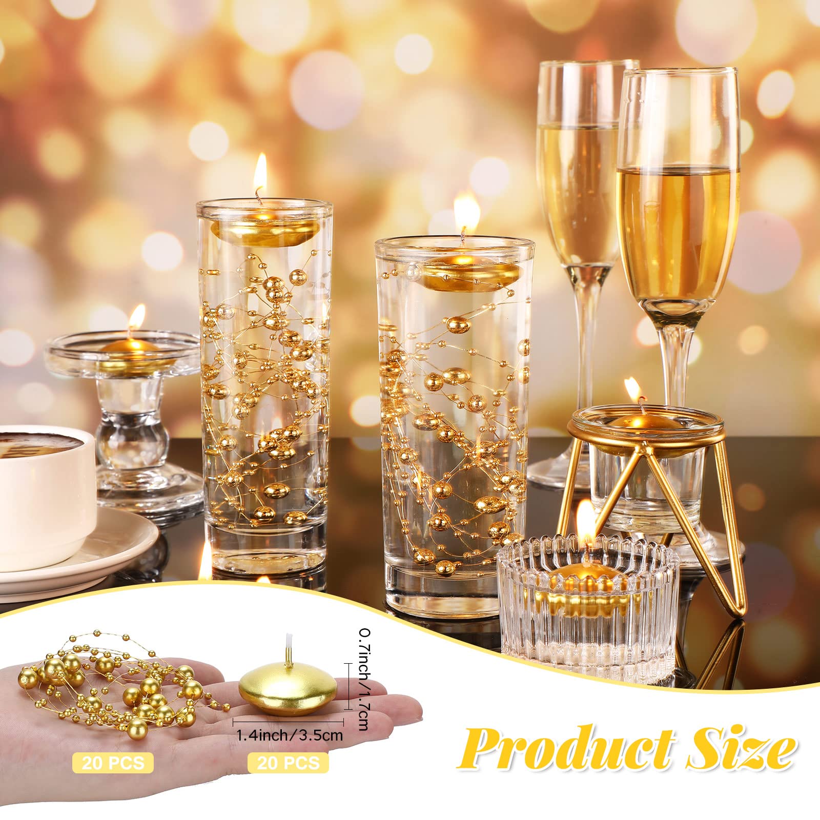 40 Pcs Gold Floating Candles Artificial Pearl String for Floating ...