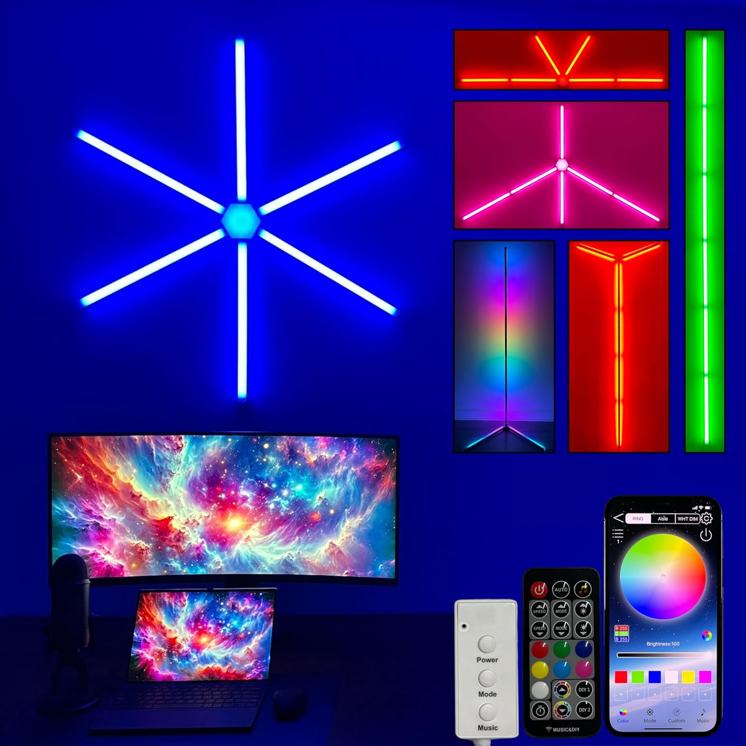 XSTELLAR RGB Gaming Light – Customizable Wall Light, Corner Floor Lamp ...