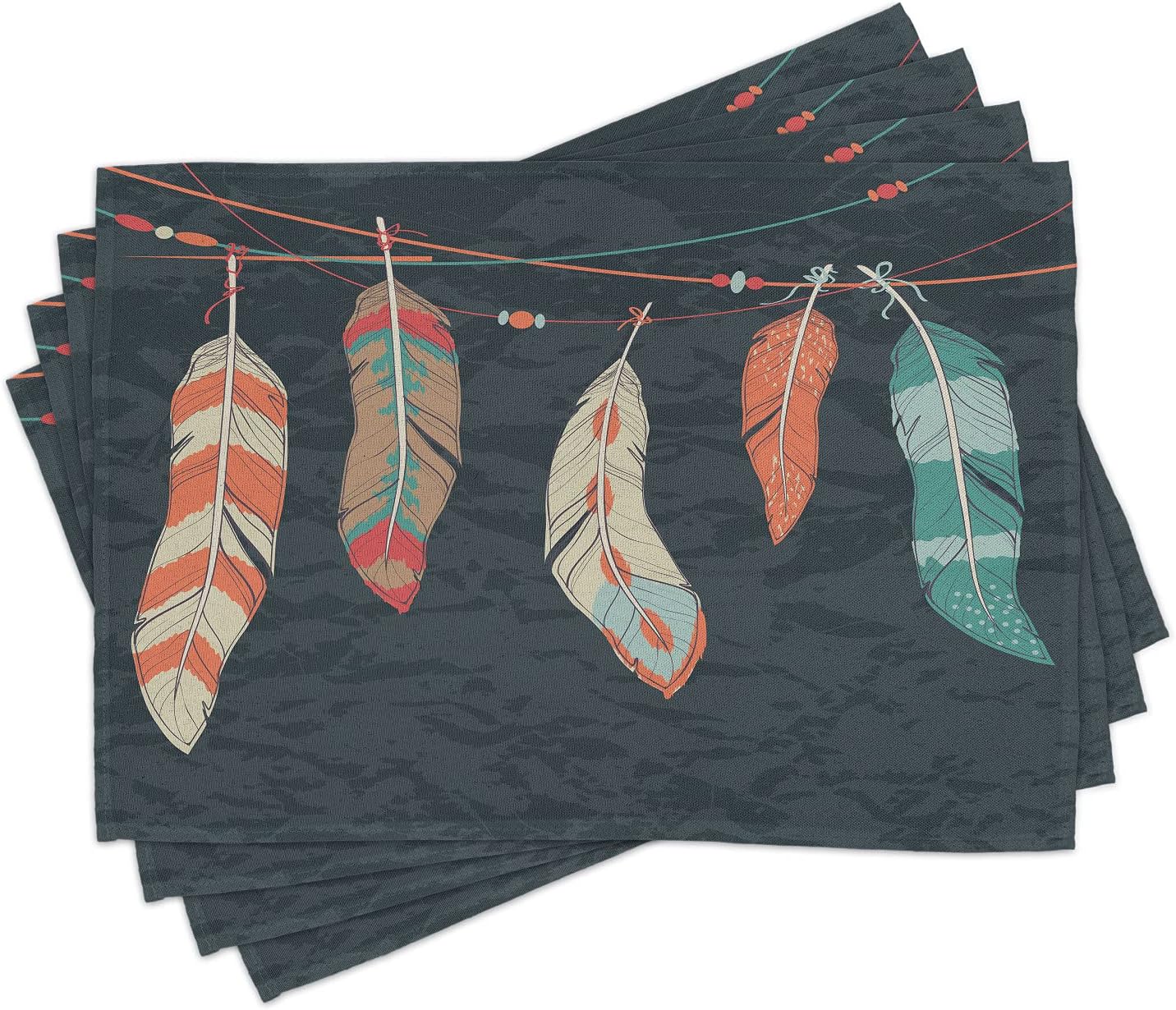 Amazon.com: Lunarable Feather Place Mats Set of 4, Colorful Feather ...