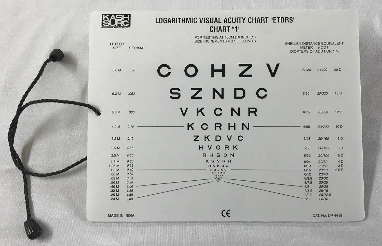 Amazon.com: Sloan Letter Near Vision Eye Chart with 16 Inch Cord ...