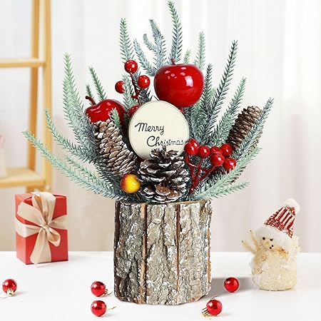Durdiiy Artificial Christmas Flowers Mini Christmas Tree Fake Plants in ...