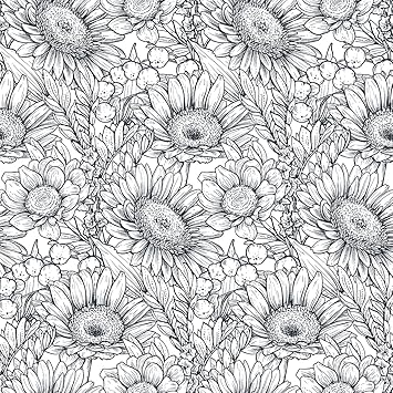 GLOW4U Black and White Sunflower Wallpaper Self Adhesive Sunflower ...