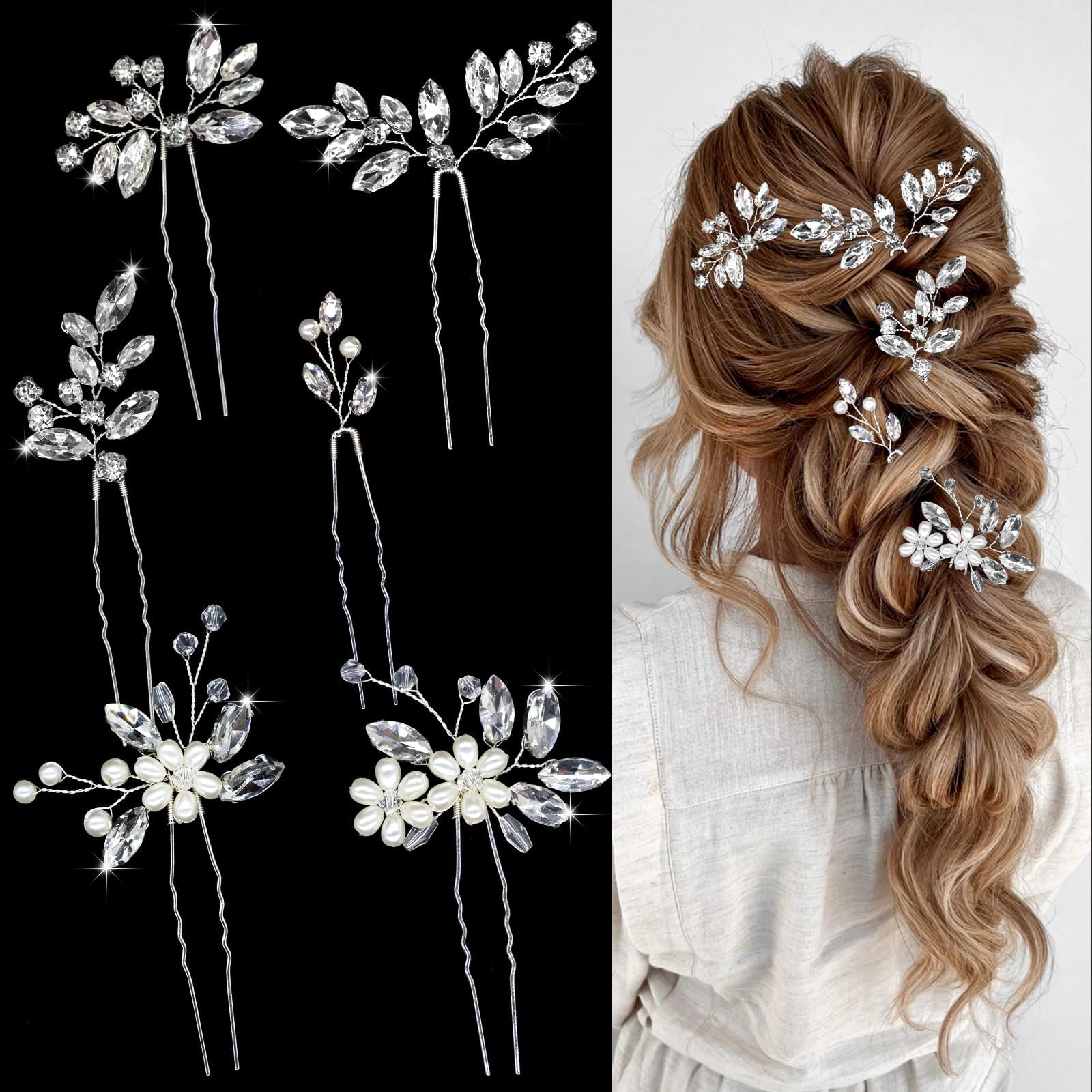 Amazon.com : 10 pcs Bride Hair Pins Rhinestone Bridal Hair Piece for ...