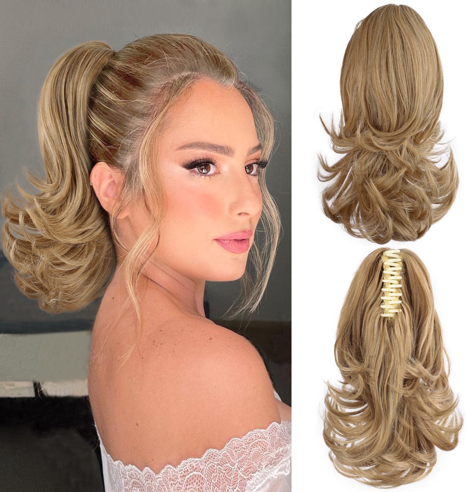 Amazon.com : FREEMEIGE 12 Inch Pony Tails Hair Extensions, Short Thick ...