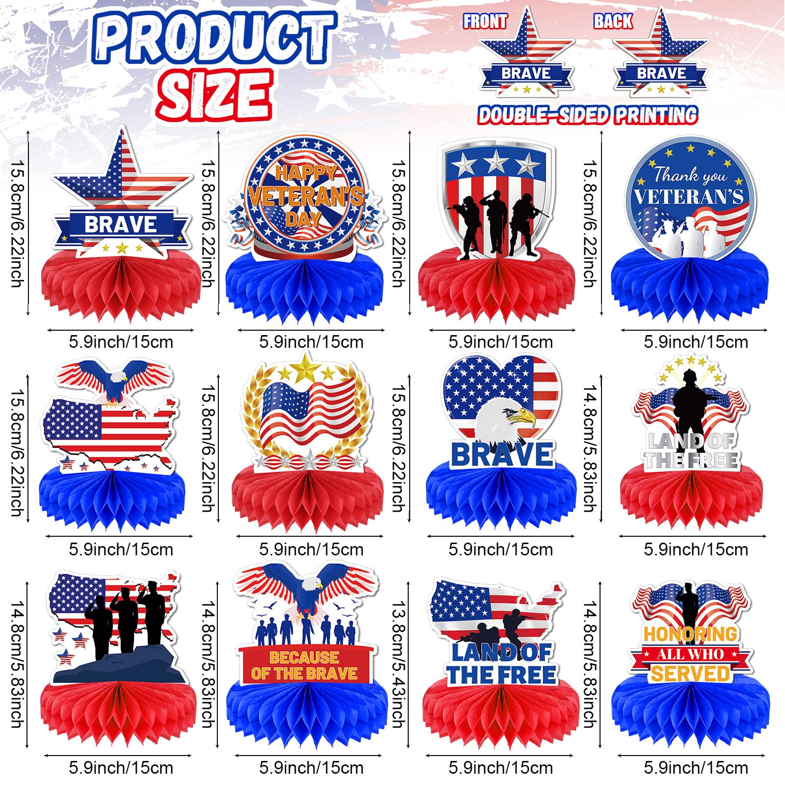 Snapklik.com : 12 Pieces Happy Veterans Day Table Decorations Thank You ...