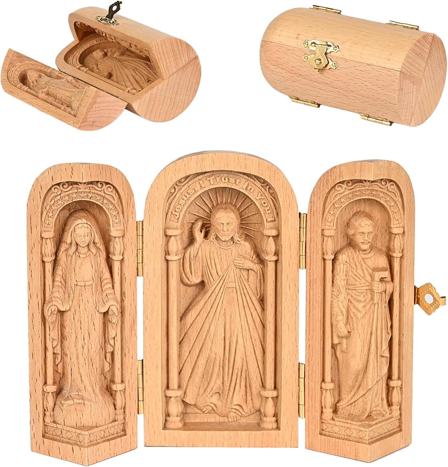 Amazon.com: bgcarpenter Wooden Portable Altar - Statue of Jesus, Virgin ...
