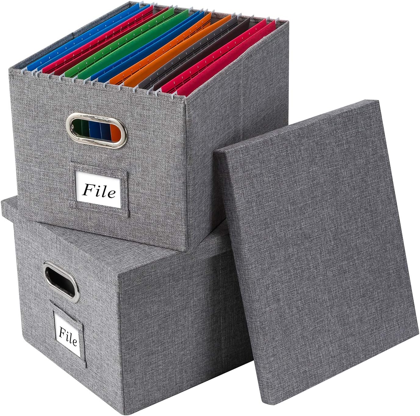 Amazon.com: Juephe Linen File Boxes Organizer with Lids [2pack] Letter ...