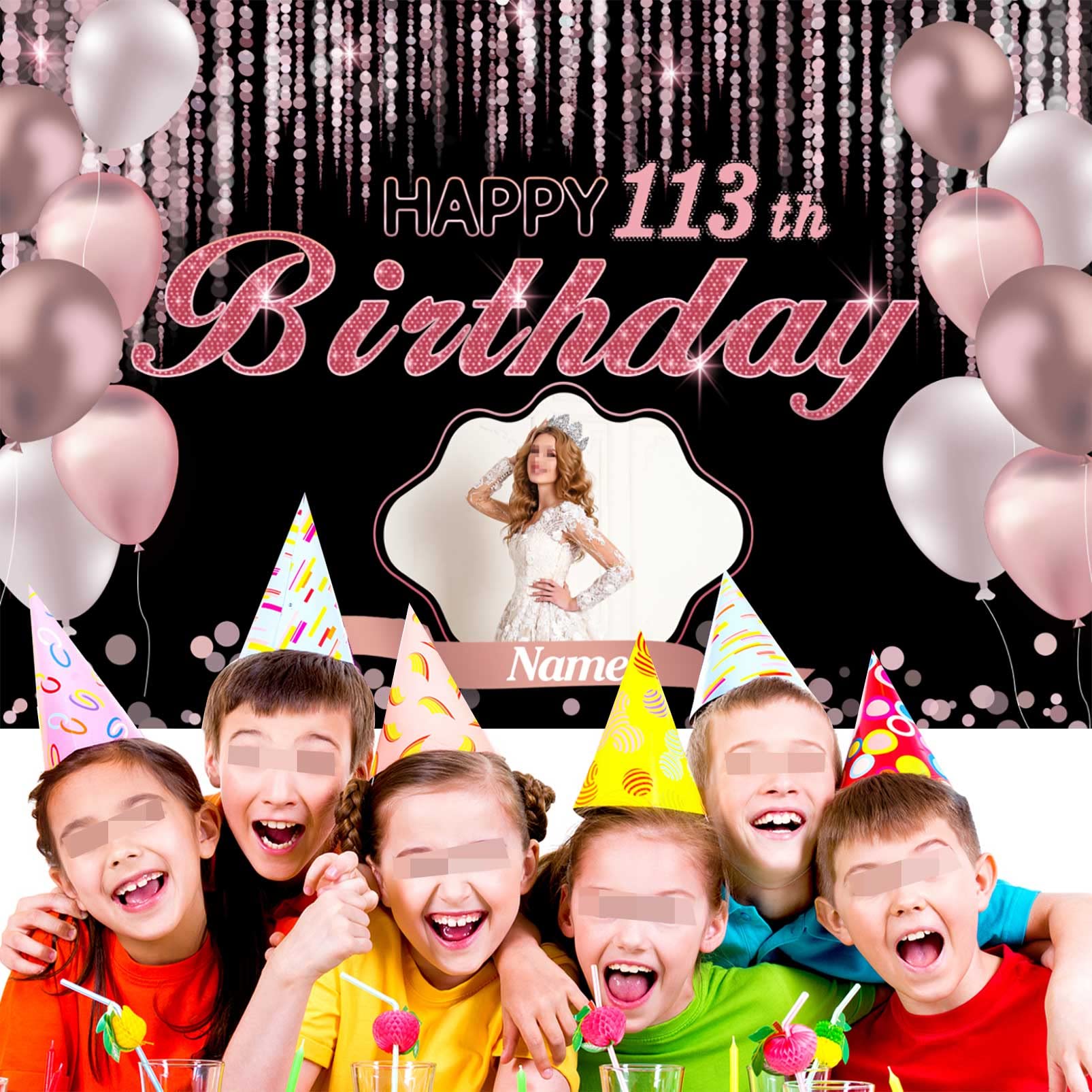 Snapklik.com : Custom Rose Gold Happy 113th Birthday Decoration Banner ...