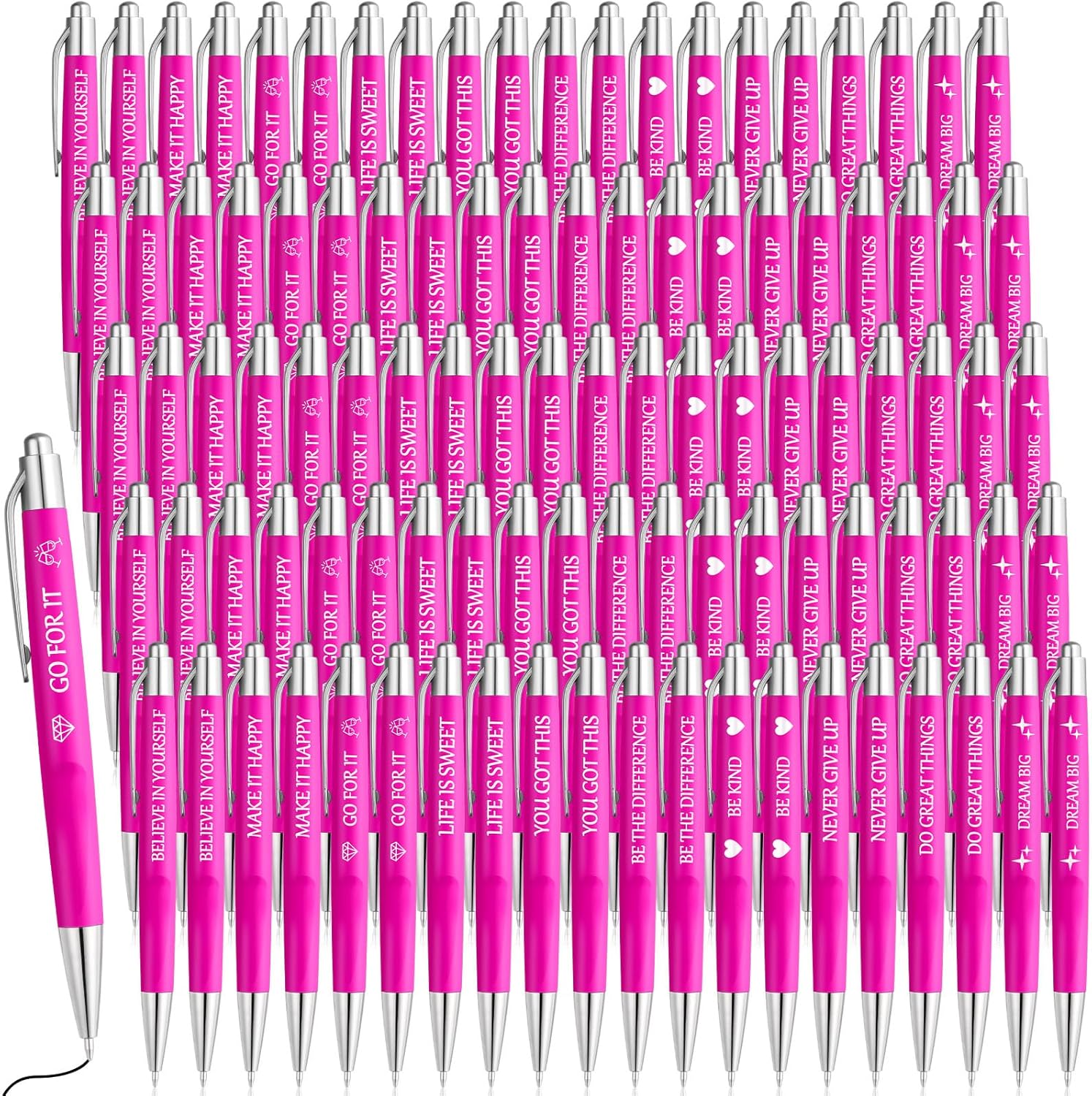 Zhanmai 100 Pcs Bulk Pink Inspirational Pen Bulk Retractable ...