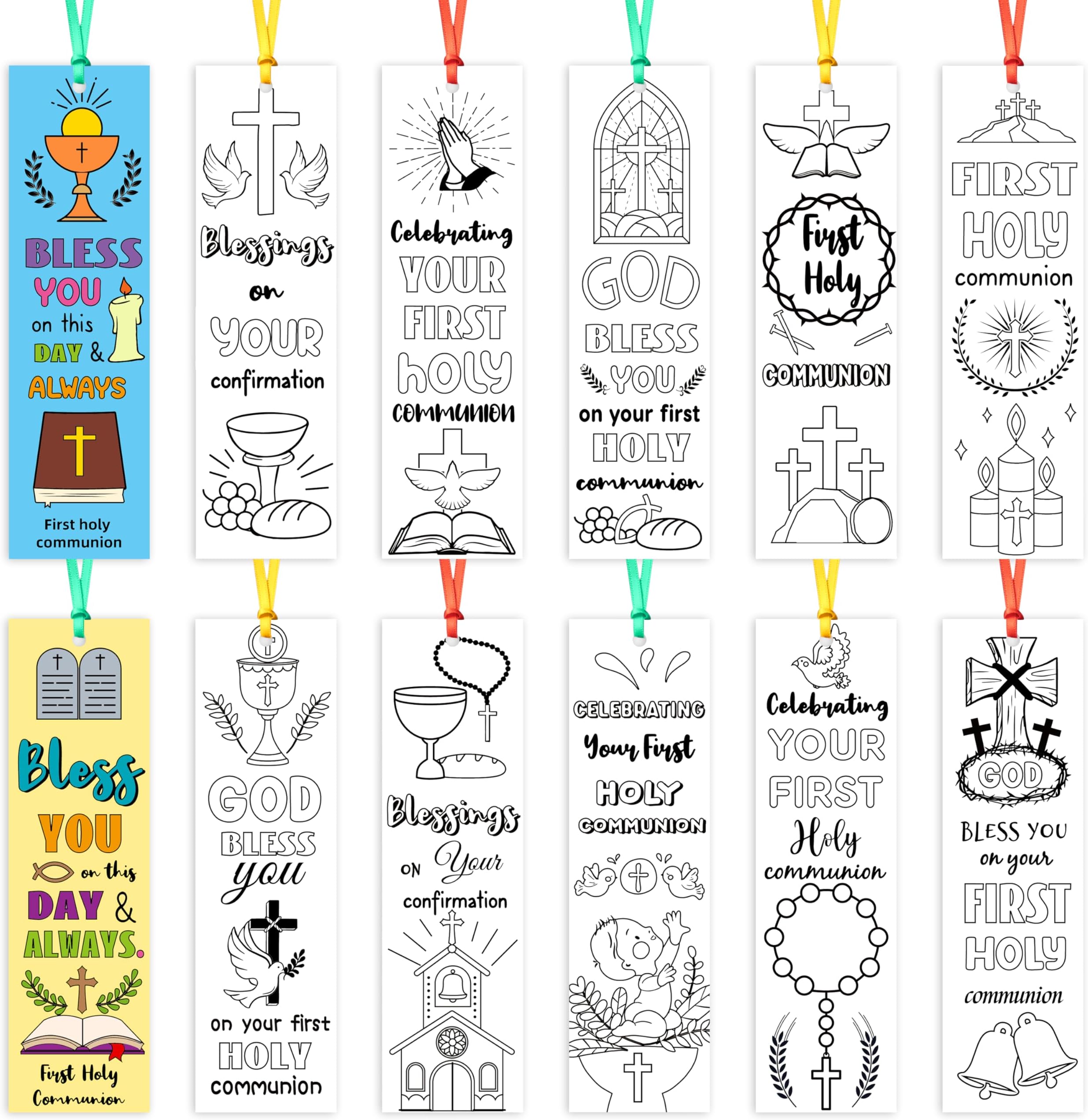 Haooryx 75pcs First Holy Communion Color Your Own Bookmarks, Religious ...