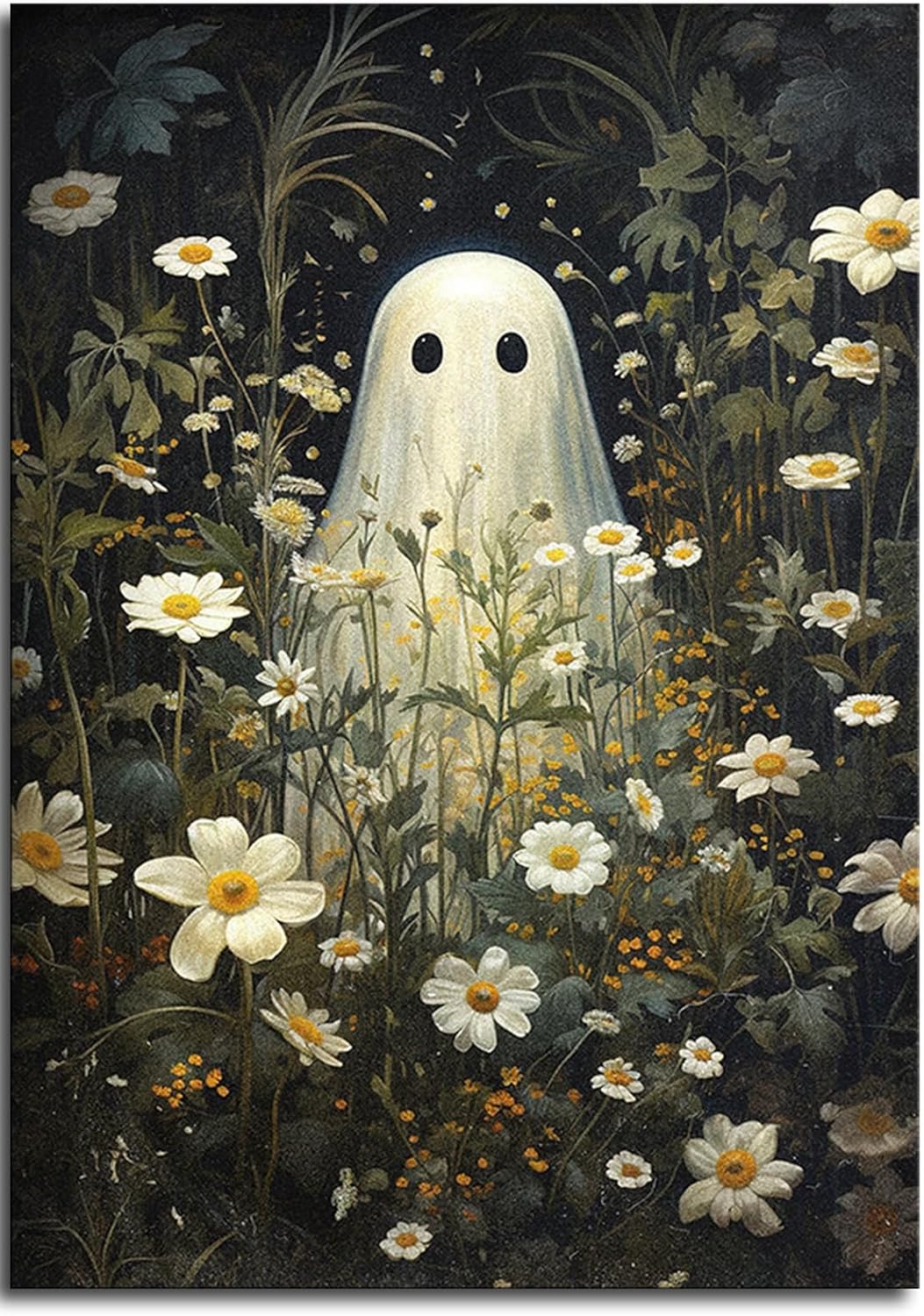 Amazon.com: Vintage Cute Ghost Canvas Wall Art, Funny Ghost with Yellow ...
